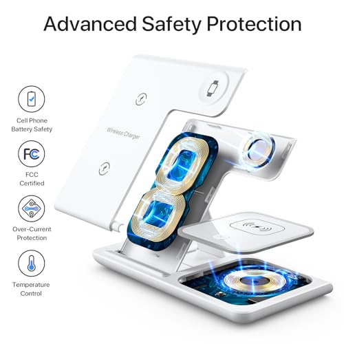 Wireless Charger, 3 in 1 15W Fast Charging Dock Stand for iPhone 15/14/13/12/11/Pro Max/XS/XR/X/8 Plus/8, Compatible with Apple Watch Series and AirPods 3/2/Pro (White)