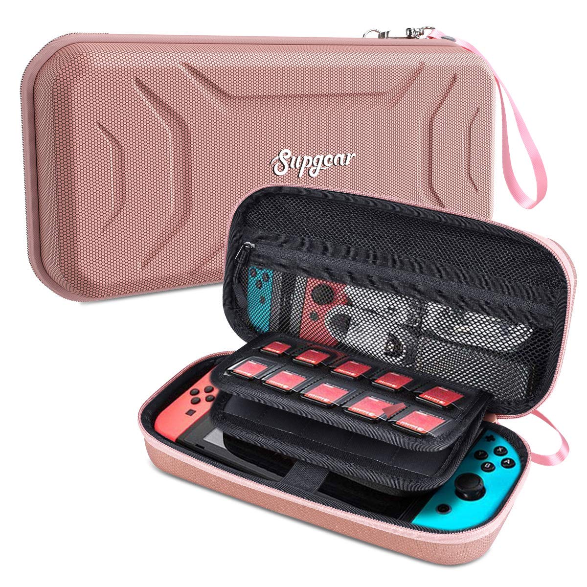 Supgear Carry Case Compatible with Nintendo Switch, Protective Hard Portable Travel Carry Case Shell Pouch for Nintendo Switch Console & Accessories with 20 Game Cartridges (Rose Gold)