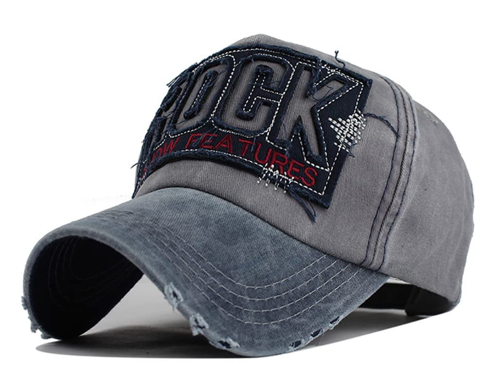 YULOONG Vintage Baseball Cap Embroidery Rock Washed Denim Trucker Cap 100% Cotton Sun Hat for Men Women Adjustable Size Grey