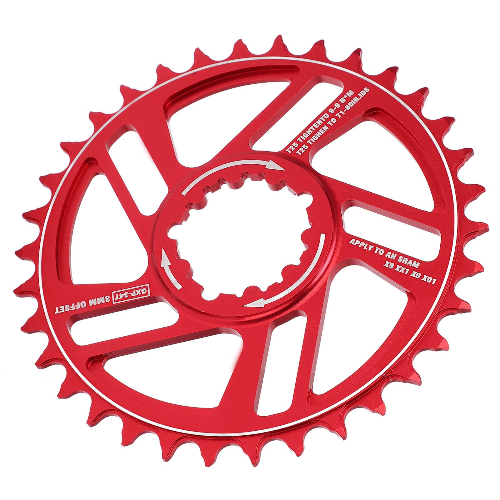 VGEBY Mountain Bike Chainring, 34T Oval Chainring Positive Negative Tooth 3mm Offset Fit for SRAM Direct Mount Chain Ring(red) Direct Mount Chainring