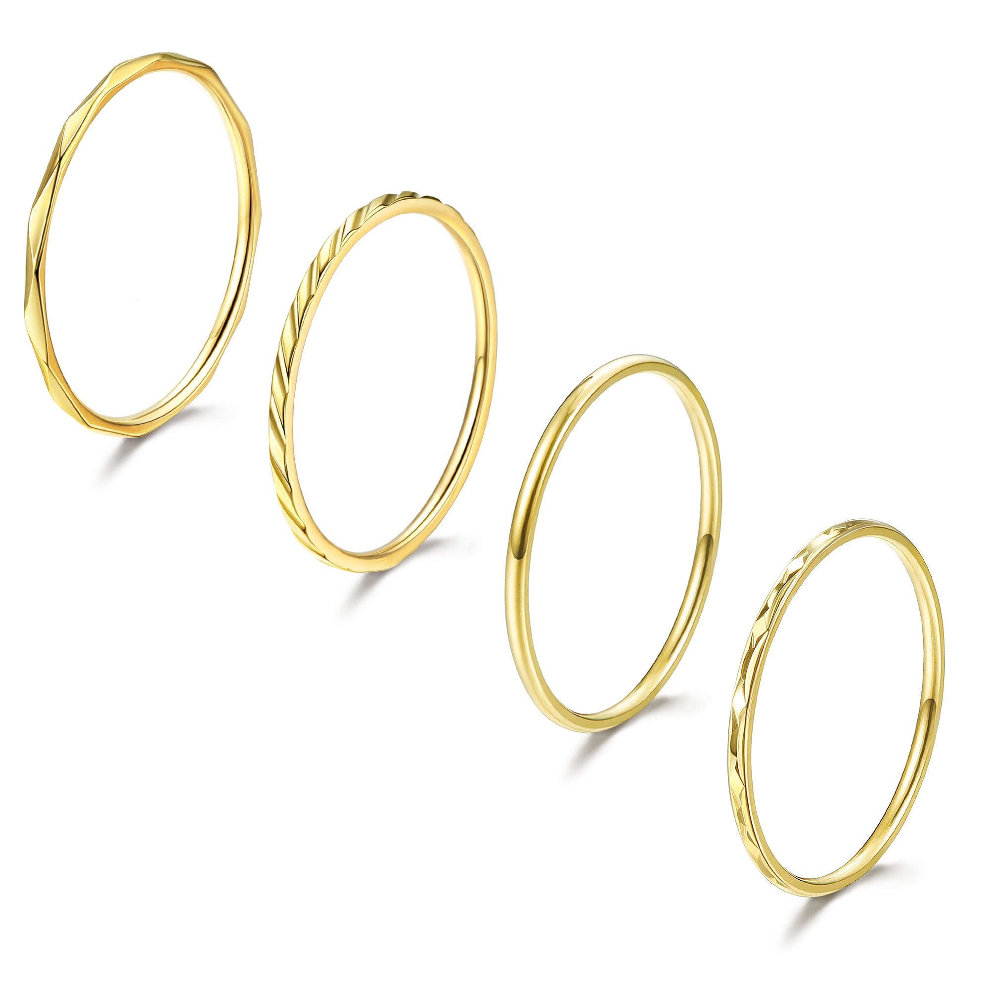 UBGICIG 4Pcs 1MM Gold Rings for Women Trendy Dainty Band Knuckle Stacking Midi Rings Set Silver/Gold Wedding Plain Thin Band Comfort Fit Size 3 to 10