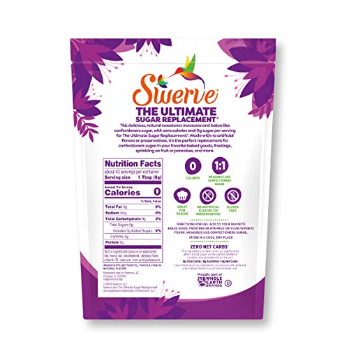 Swerve Ultimate Sugar Replacement Sweetener, Confectioners Sugar Substitute, Zero Calorie, Keto Friendly, Zero Sugar, Non-Glycemic, 12oz (2 Pack)