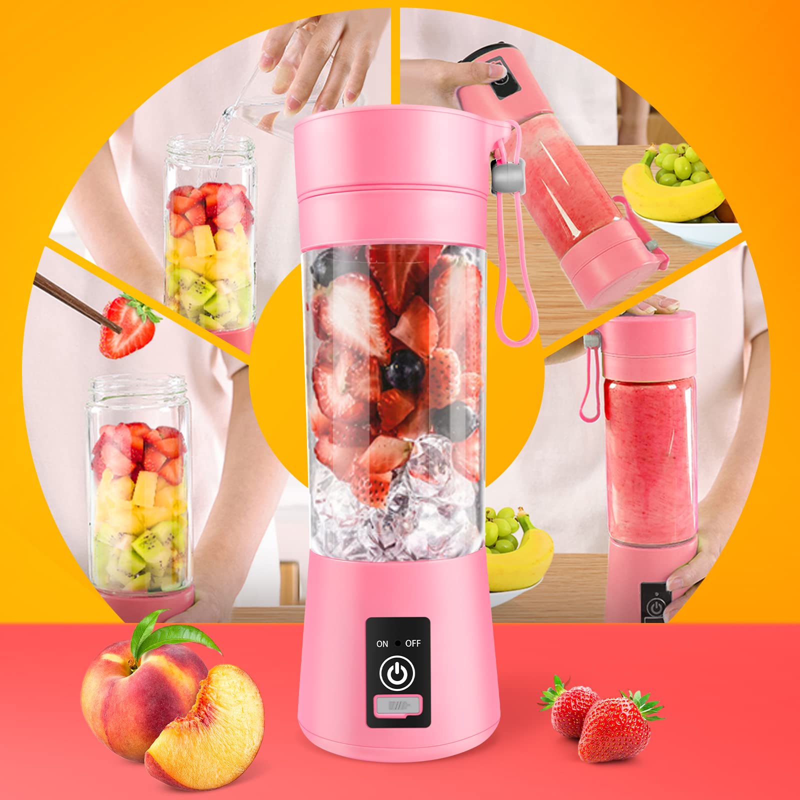 RESSYYT Portable Blender, Personal Blender for Smoothies & Juices, 380ml Capacity, Pink