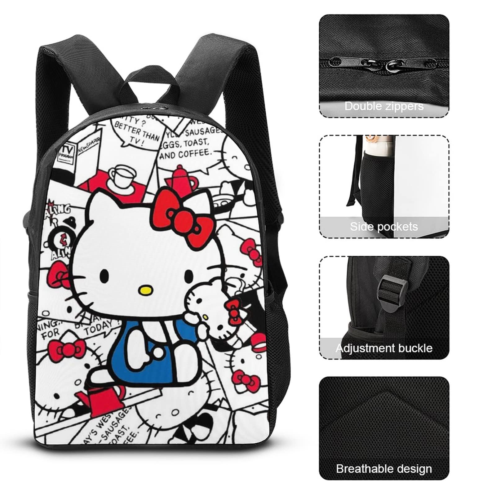 SKYWOK Cute Backpack Set with Lunch Bag and Pencil Case, 3PCS Cartoon Backpack Sets for Girls Boys Black-1