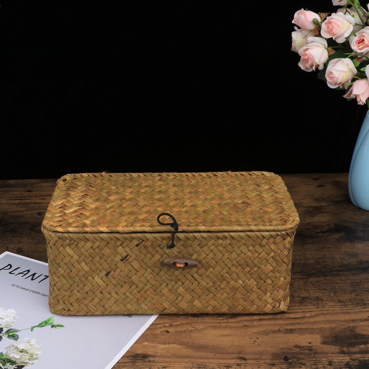 Storage Drawers Drawers Drawers Basket With Lid Woven Basket With Lid Rectangular Small Basket for Organize Snack (S) Shelf Shelf Shelf Woven Baskets