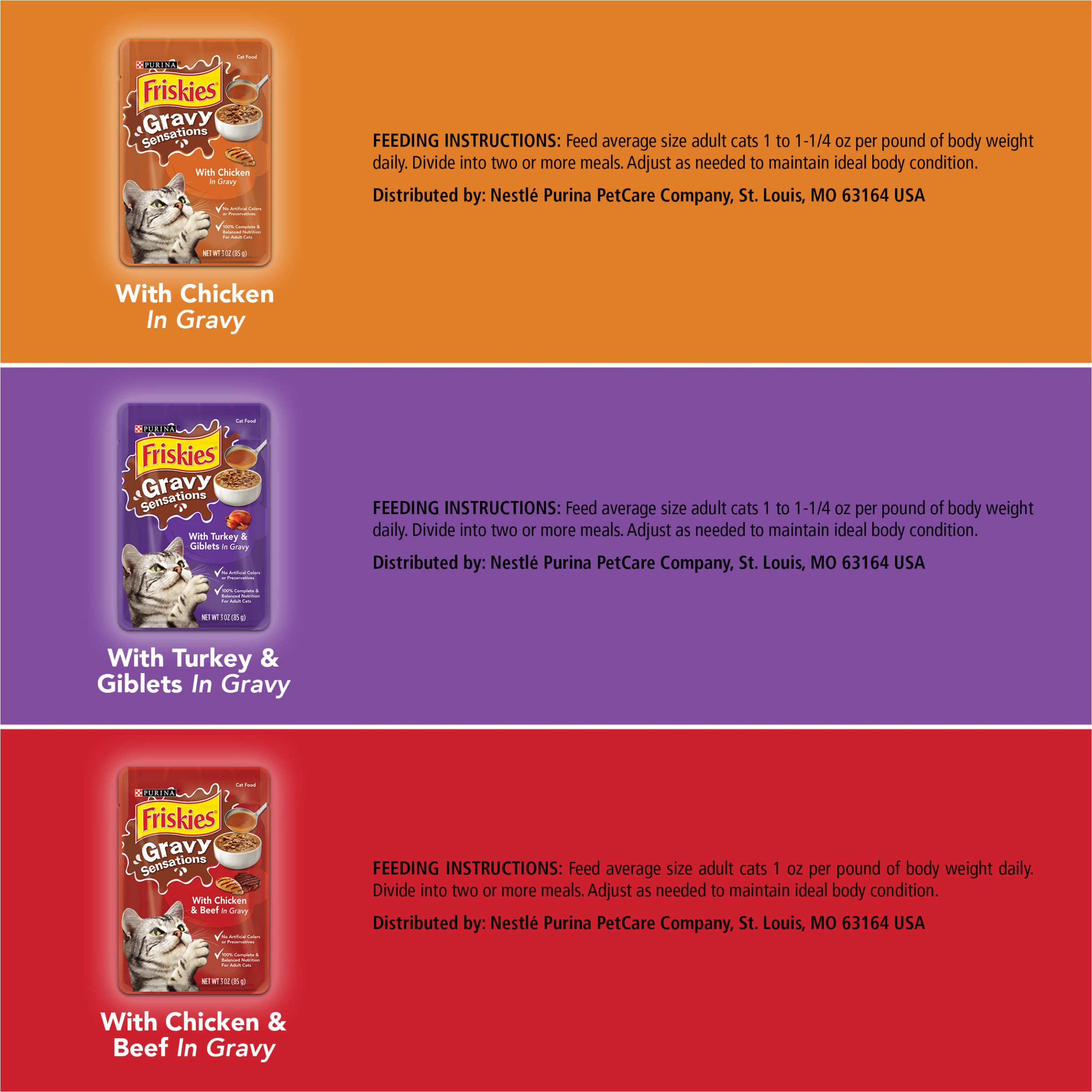 Purina Friskies Gravy Wet Cat Food Variety Pack, Gravy Sensations Poultry Pouches - (12) 3 oz. Pouches