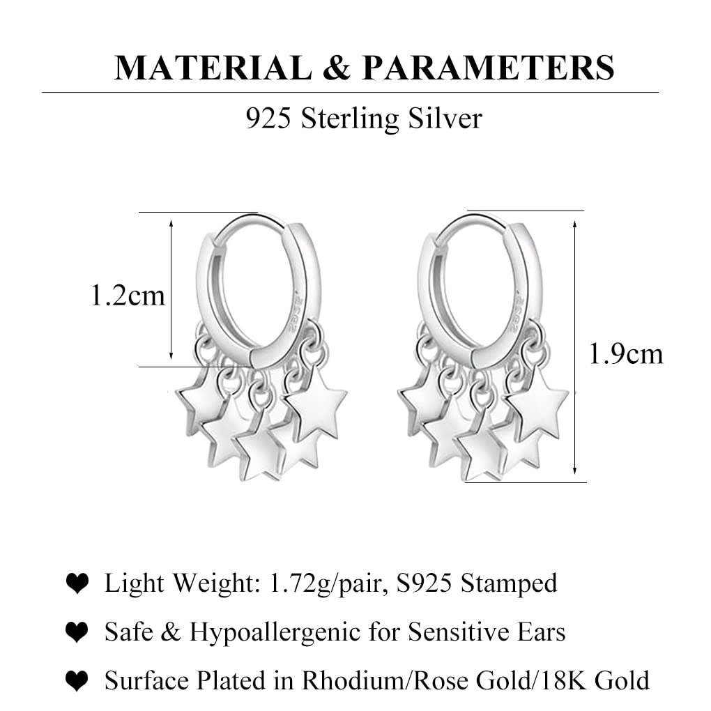 SLUYNZ 925 Sterling Silver Star Hoop Earrings for Women Shiny Star Earrings Hoop (A-Silver)