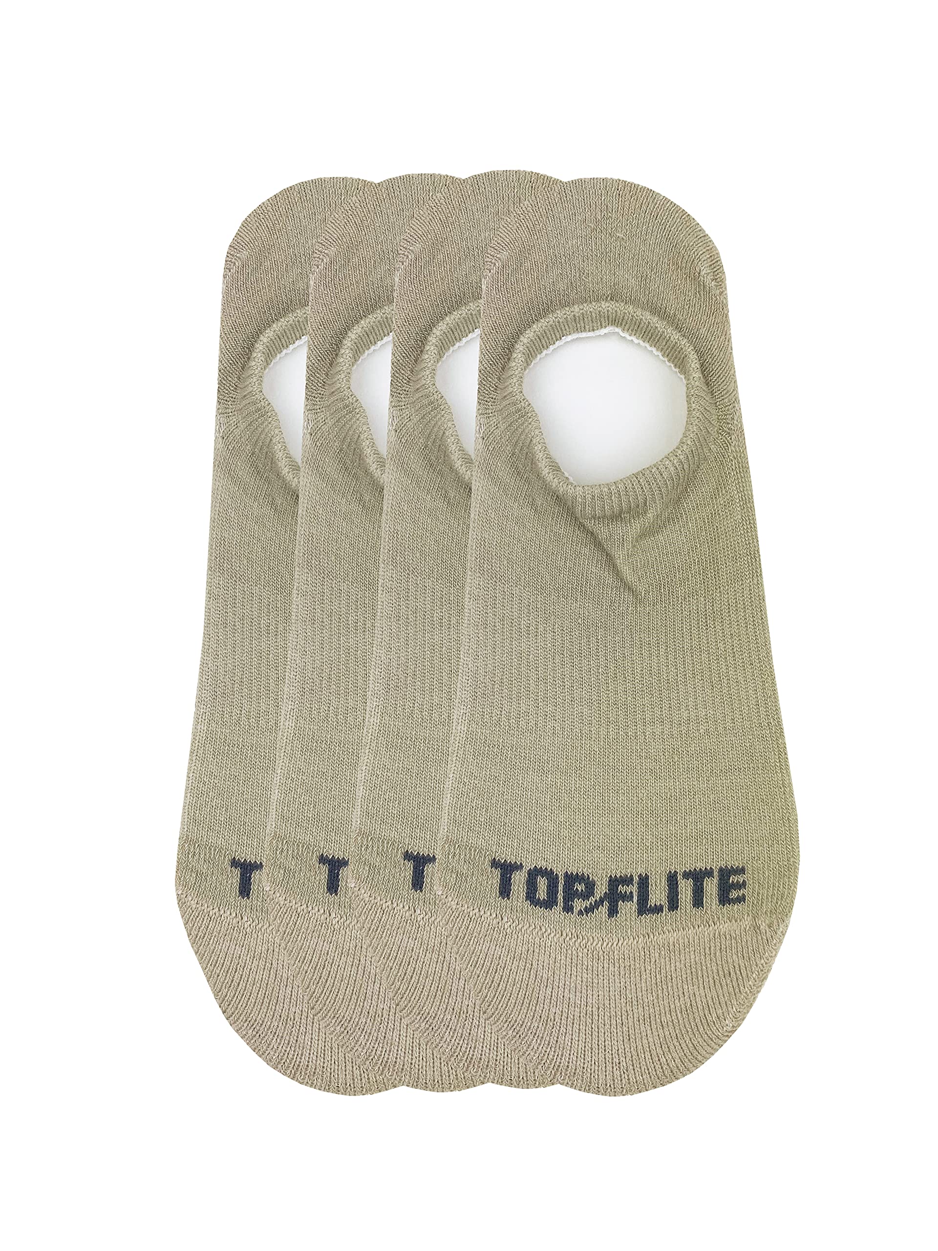 Top Flite Mens Ultra Dri No Show Cushion Socks 4 Pair Pack (Khaki, Large, l)