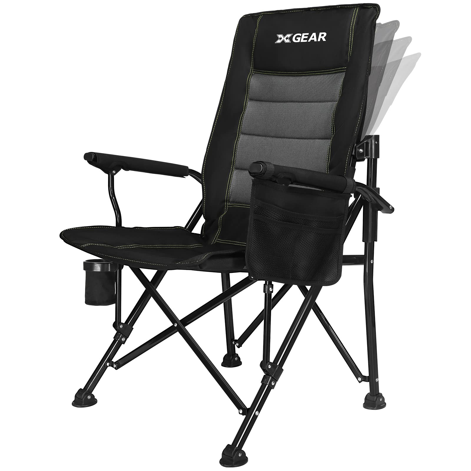 XGEAR Large Sized Hard Arm Adjustable Back Camping Chair Padding Chair (Black)