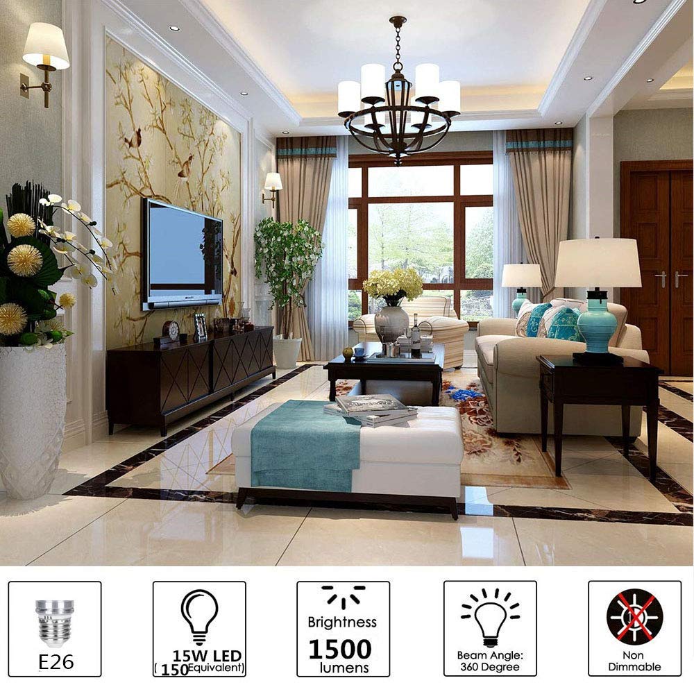 Sagel E26 LED Corn Bulbs 15W, 120W Incandescent Bulbs Equivalent, 6000K Cool White Candelabra Bulbs, Non-Dimmable, 1500Lm, Edison Screw Corn Light Bulbs, 4-Pack