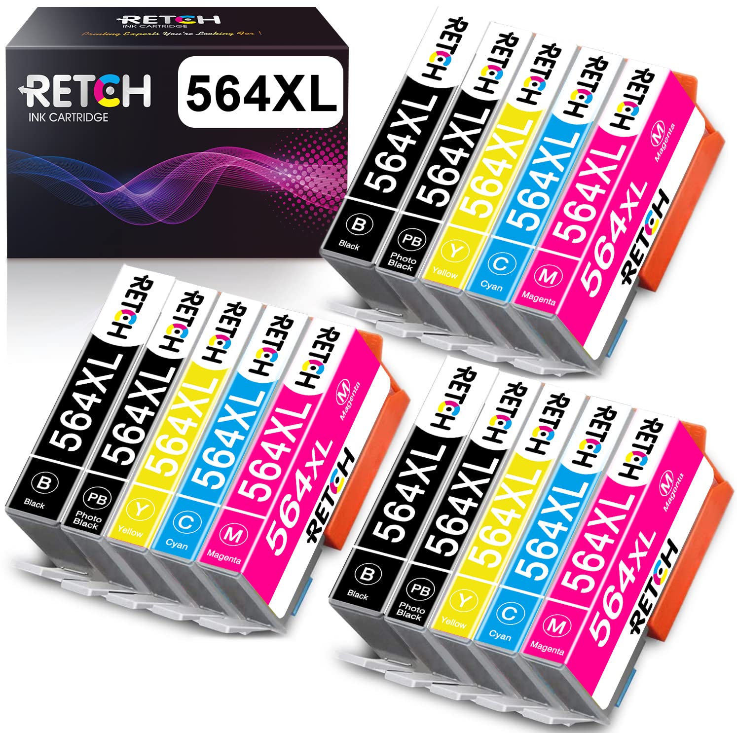 RETCH Compatible Ink Cartridge Replacement for HP 564XL 564 XL for DeskJet 3520 3522 Officejet 4620 Photosmart 5520 6510 6515 6520 7510 7520 D7560 C5370 C5550 C5570 C5580 B110a (15 pack)