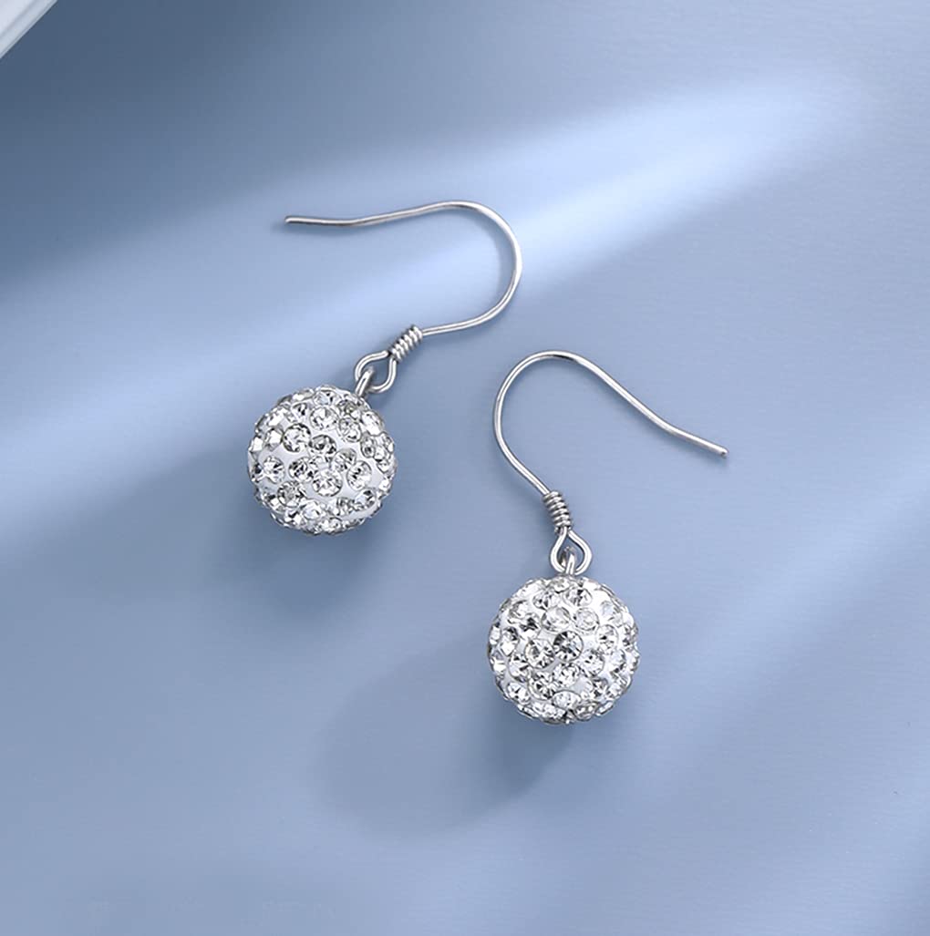 SLUYNZ 925 Sterling Silver Rhinestone Drop Earrings for Women Teens Shiny CZ Ball Dangle Earrings