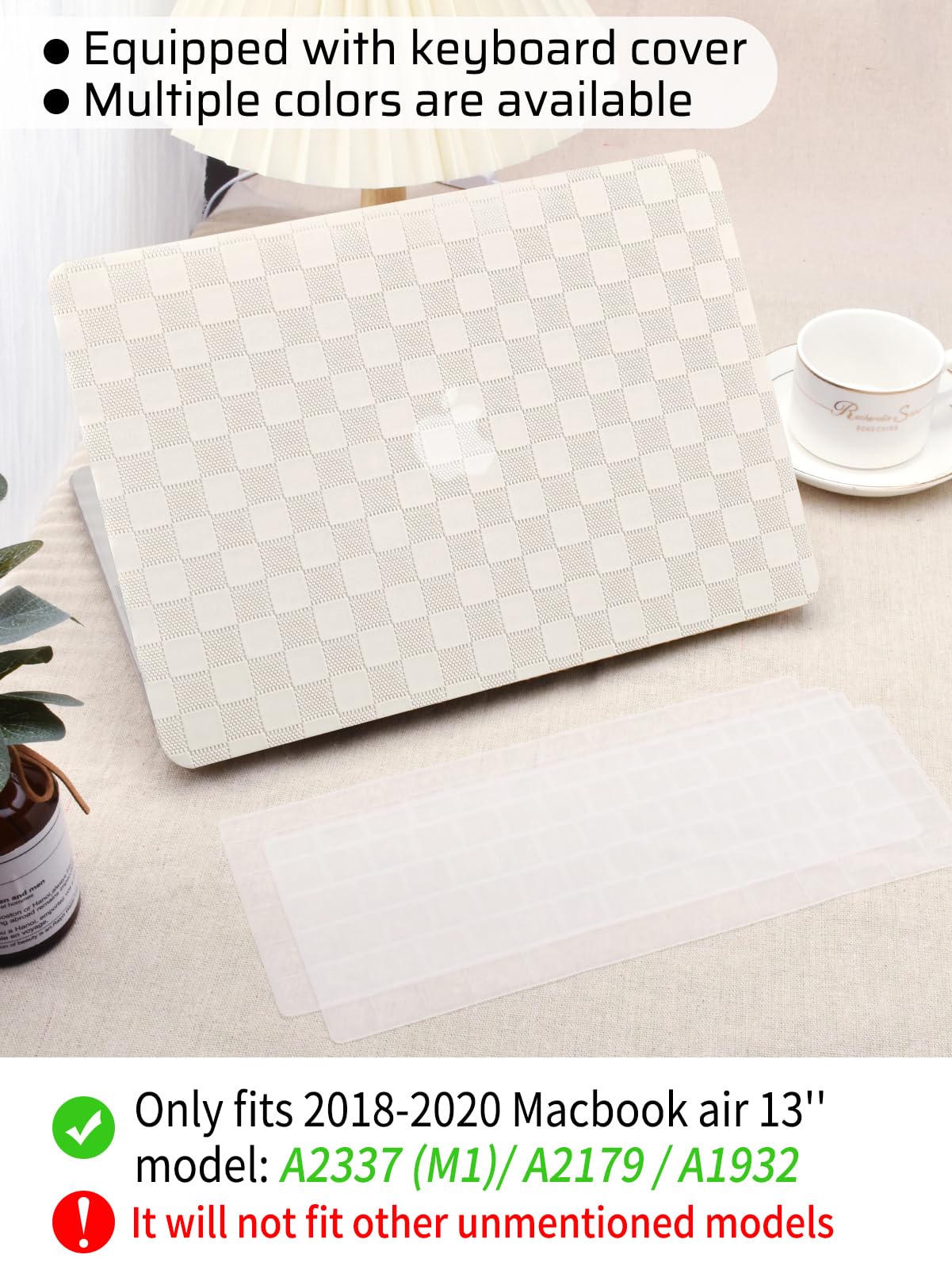 Seorsok Compatible with MacBook Air 13 Inch Case2022 2021 2020 2019 2018 Release A1932 A2179 M1 A2337 Touch ID,Elegant Leather Plastic Hard Shell Case Transparent Keyboard Cover,Beige PVC Grid