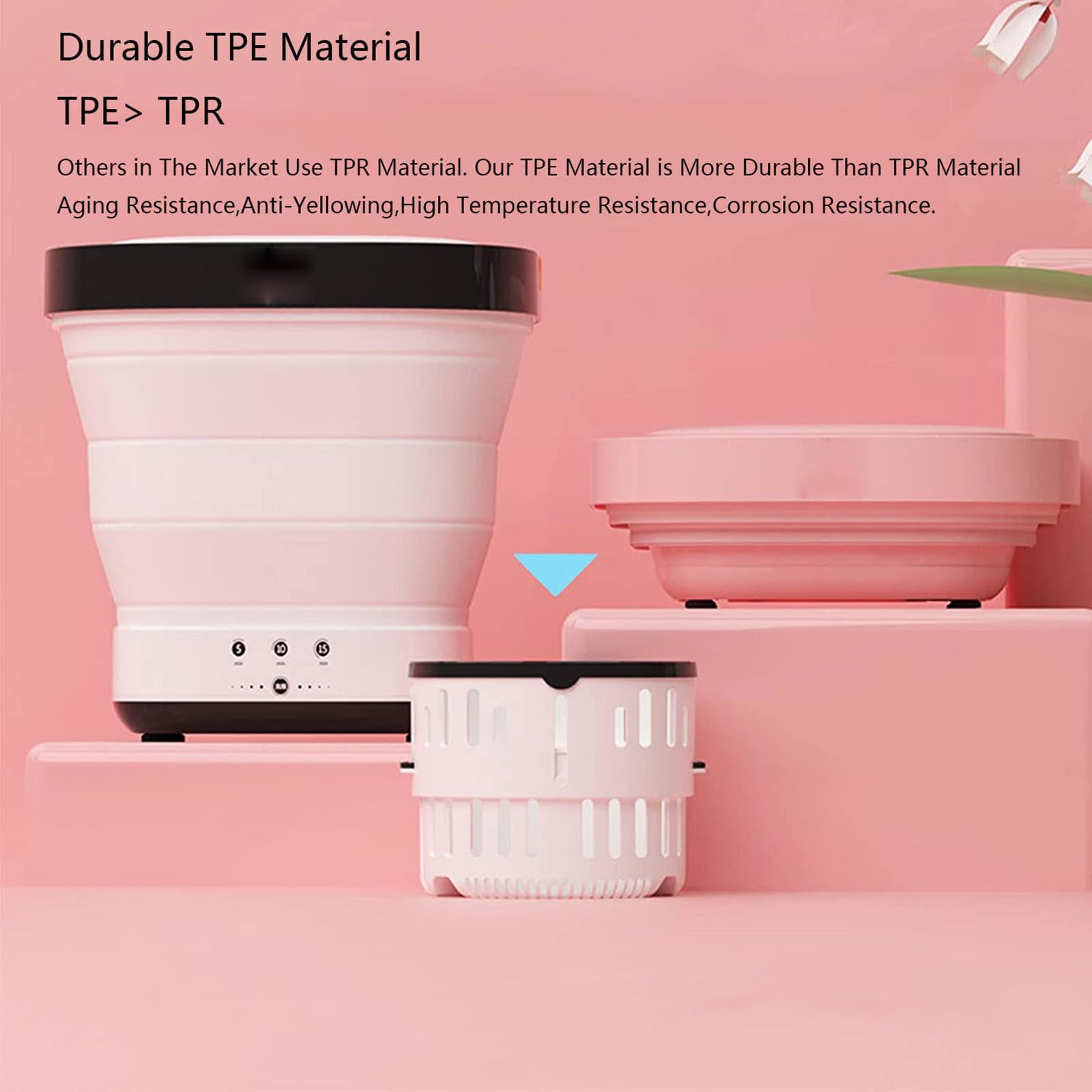 Portable Washer Machine for Apartments with 60/80℃ Drying and UV, Mini Wash Machine 4D Wave Wheel,Spin Dry for Small Rooms,Camping,RV Travel,Pink