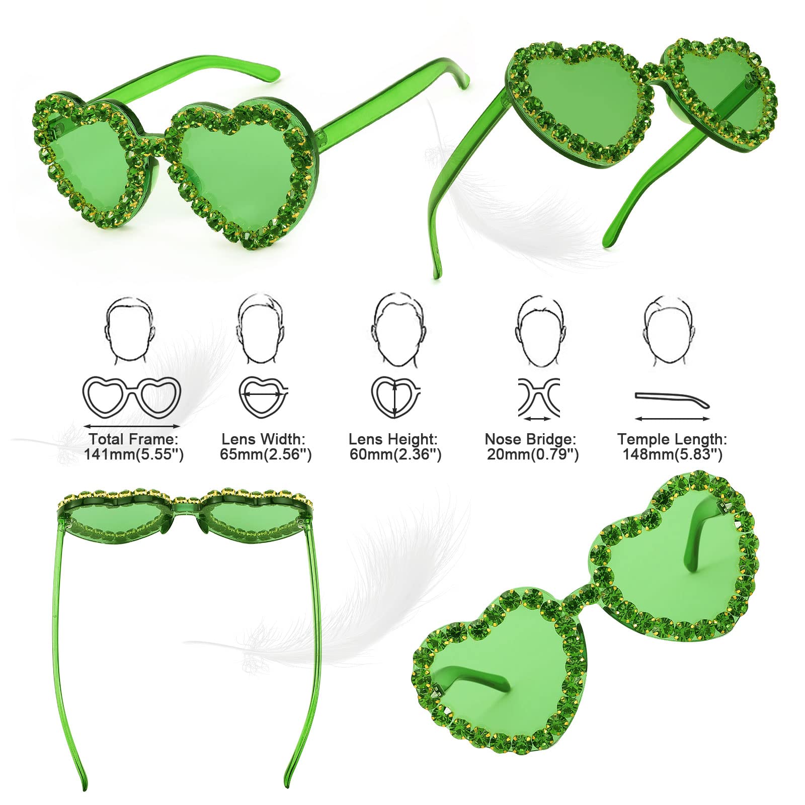 WANWAN Women Heart Shape Sunglasses Sparkling Crystal Sunglasses Cute Lovely UV Protection Rhinestone