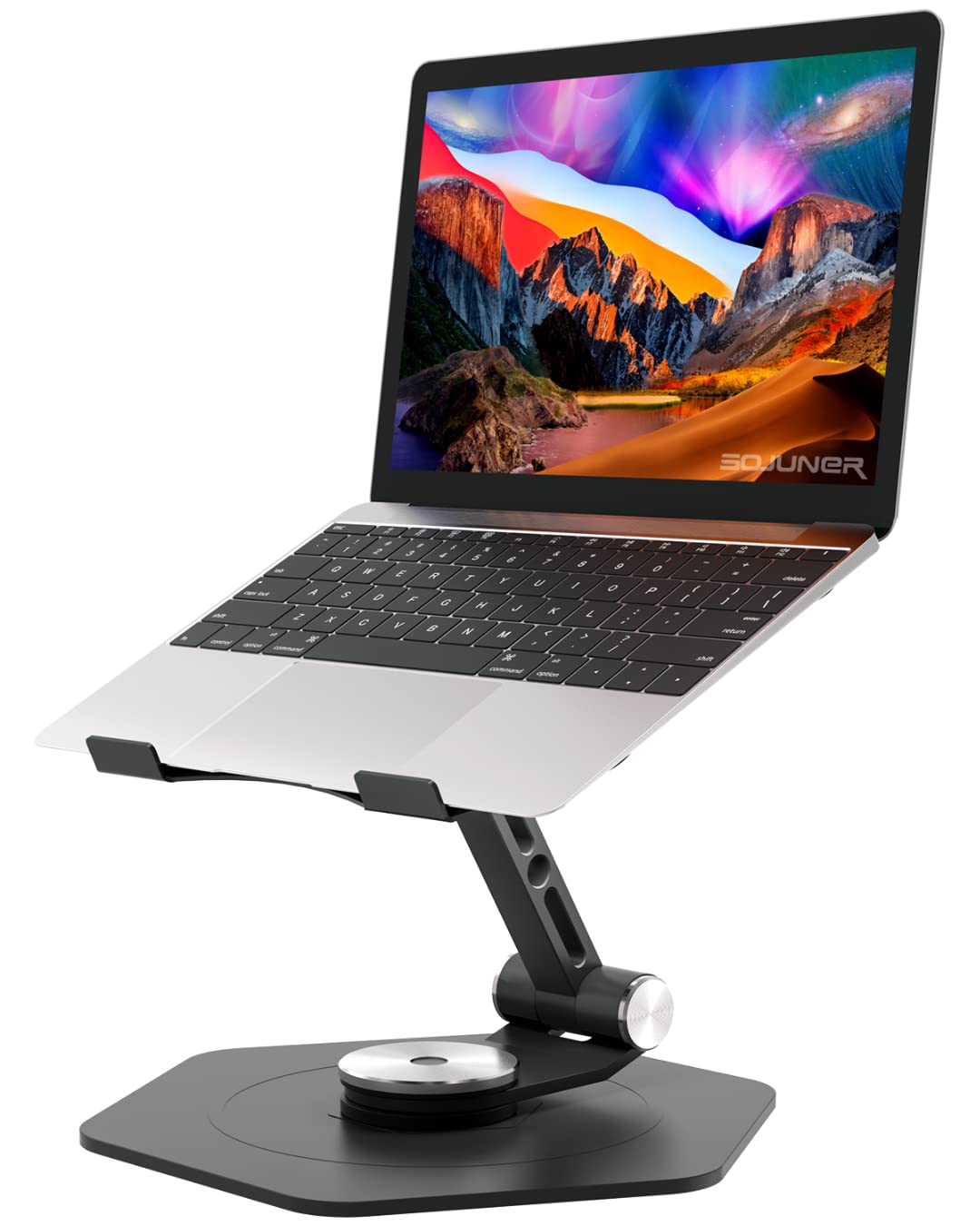 SOJUNER Swivel Adjustable Laptop Stand, 360° Rotating of Aluminum Laptop Stand for Desk, Laptop Riser with Mechanical Sound, Laptop Computer Stand Compatible with 10-16 inch Laptop, Black