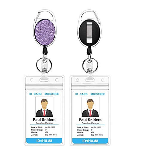 Retractable Badge Holders with Bling Rhinestones Crystal, Badge Reel with Belt Clip and Key Ring, 24 inches Thick Kevlar Pull Cord. (4pcs- Silver, Black, Pink and Purple)