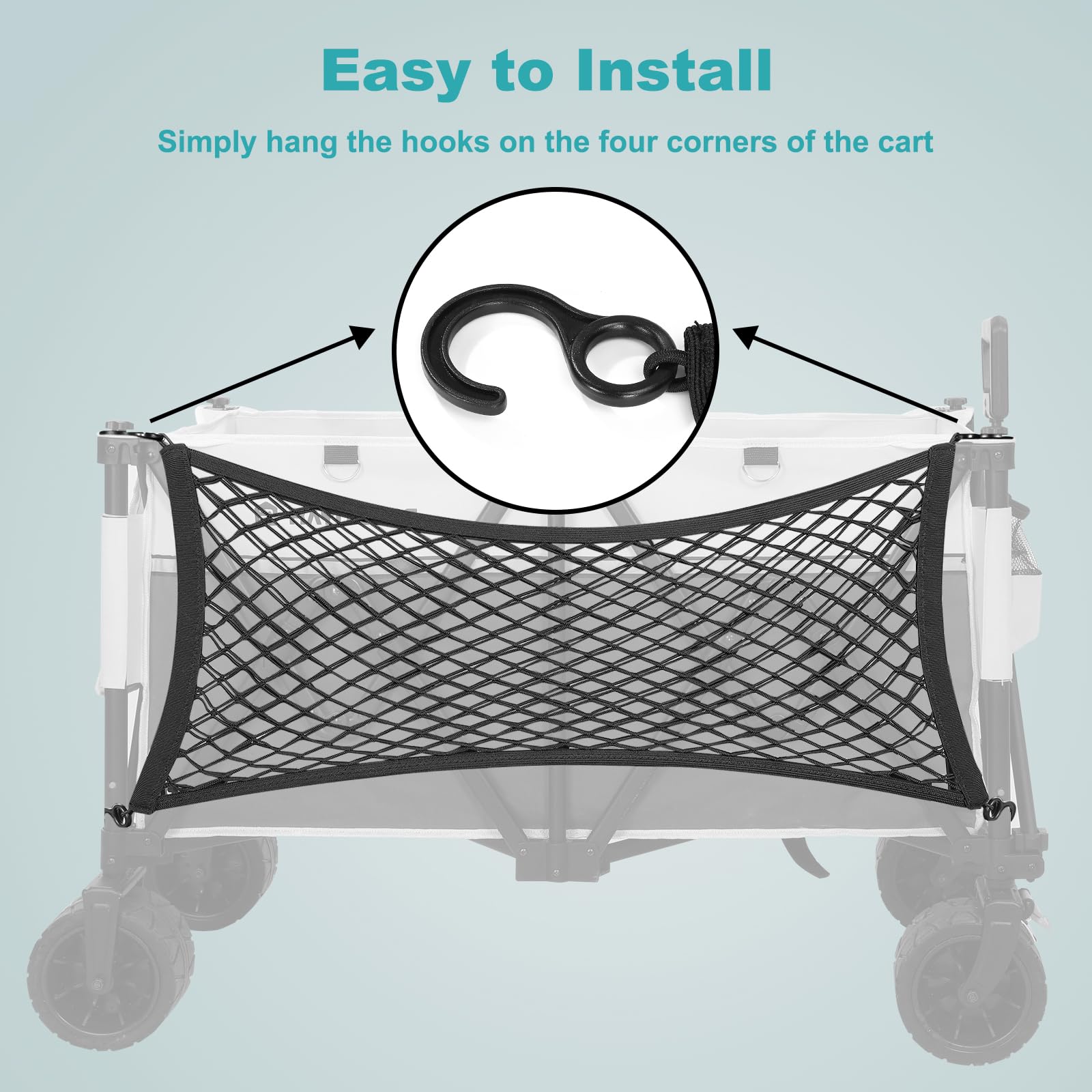 Raynesys Heavy Duty Wagon Cargo Net, Double-Layer Wagon Accessories for Beach Wagons Carts, Elastic Storage Organizer Net with Hook, 31.5in x 14.5in, 2 Pack