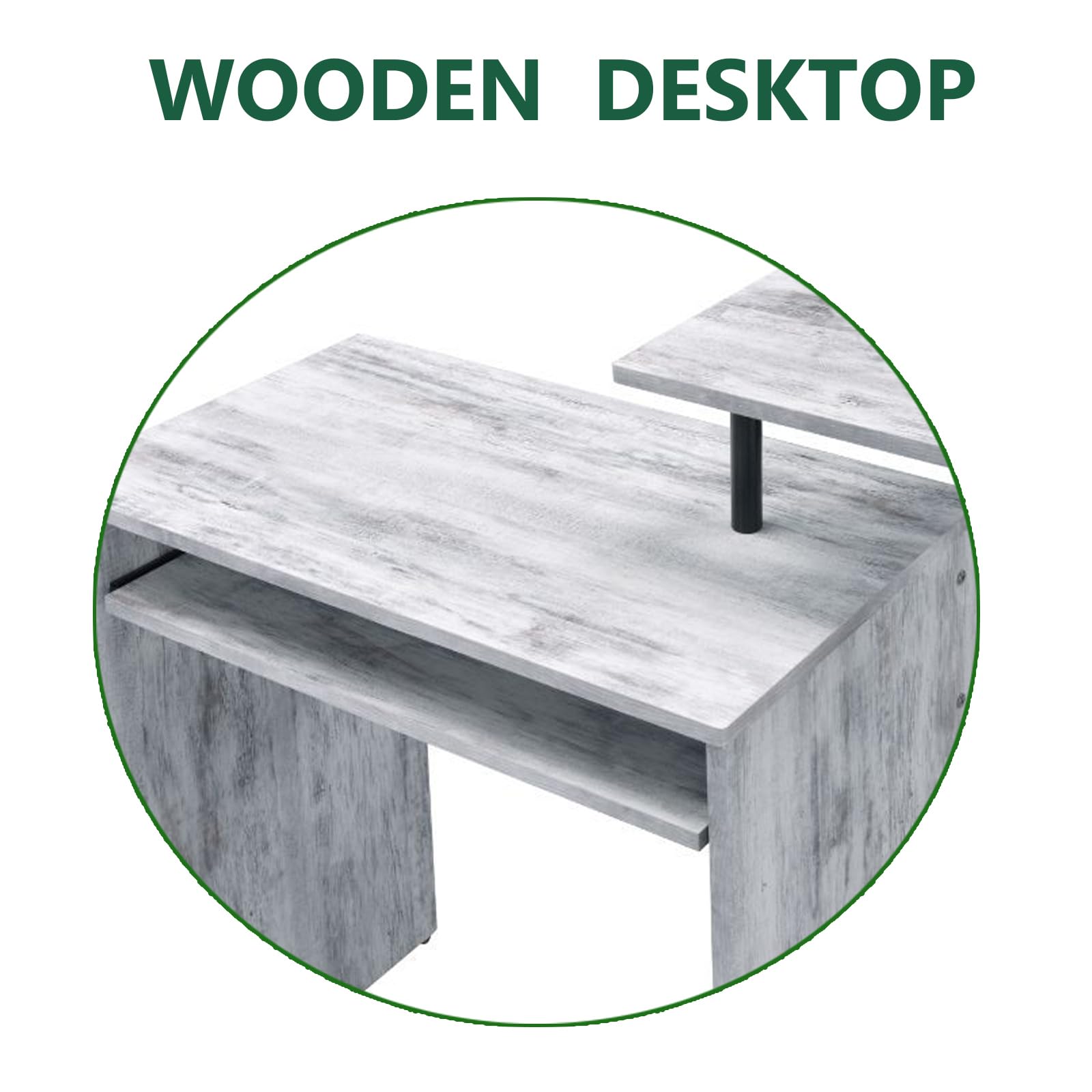 Rectangular Computer Desk, Modern Office Desk with Keyboard Tray, Shelf and Storage Compartment for Home Office, Shelf Dimension 9" L X 16" D X 20" H, Leg Space Dimension 24" L X 16" D X 24" H