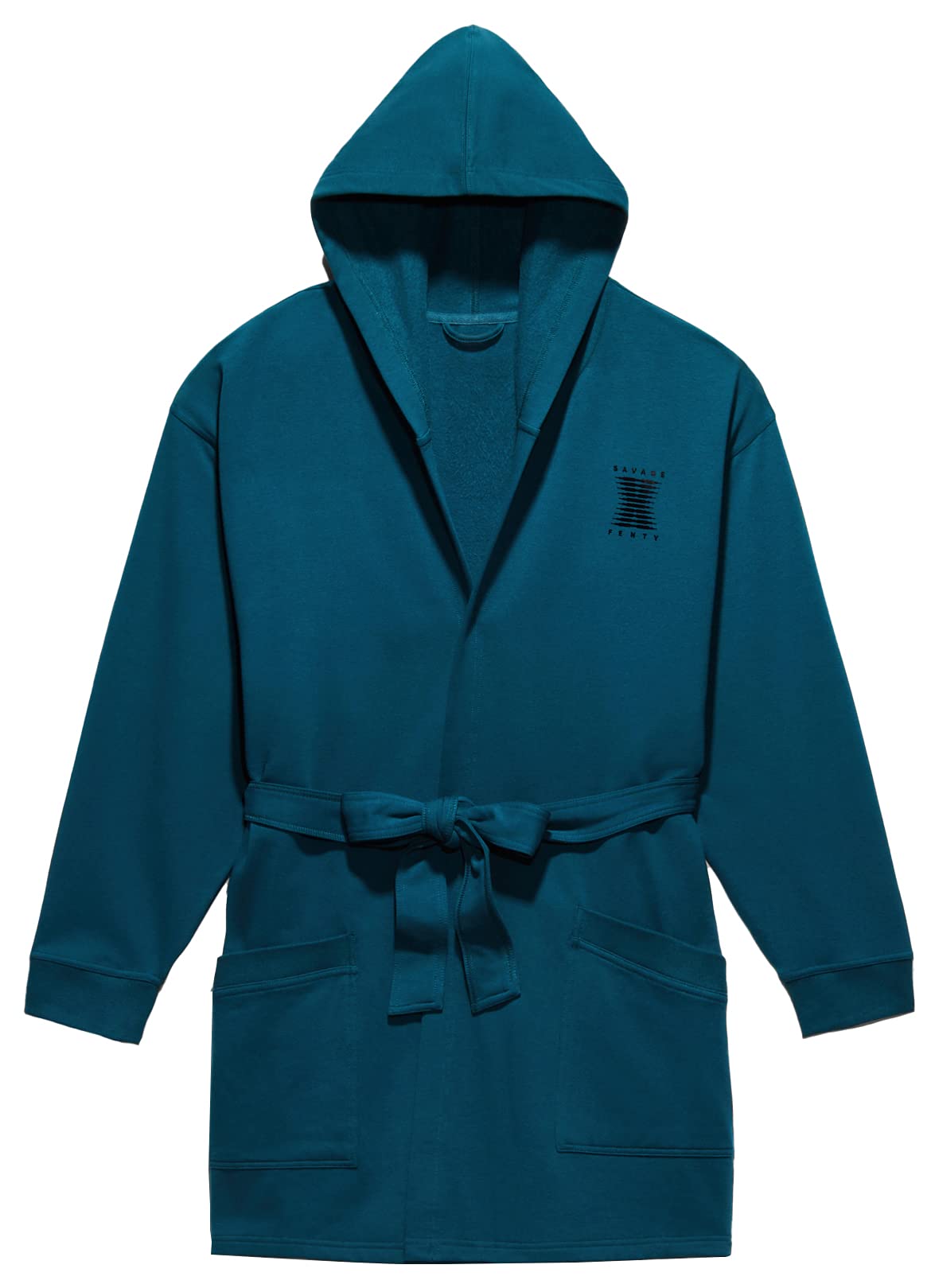 Savage X Fenty, Women's, Showgirl Graphic Savage X Short Robe, Hood, Front pockets, Belt tie, Hunter Green, 2X/3X