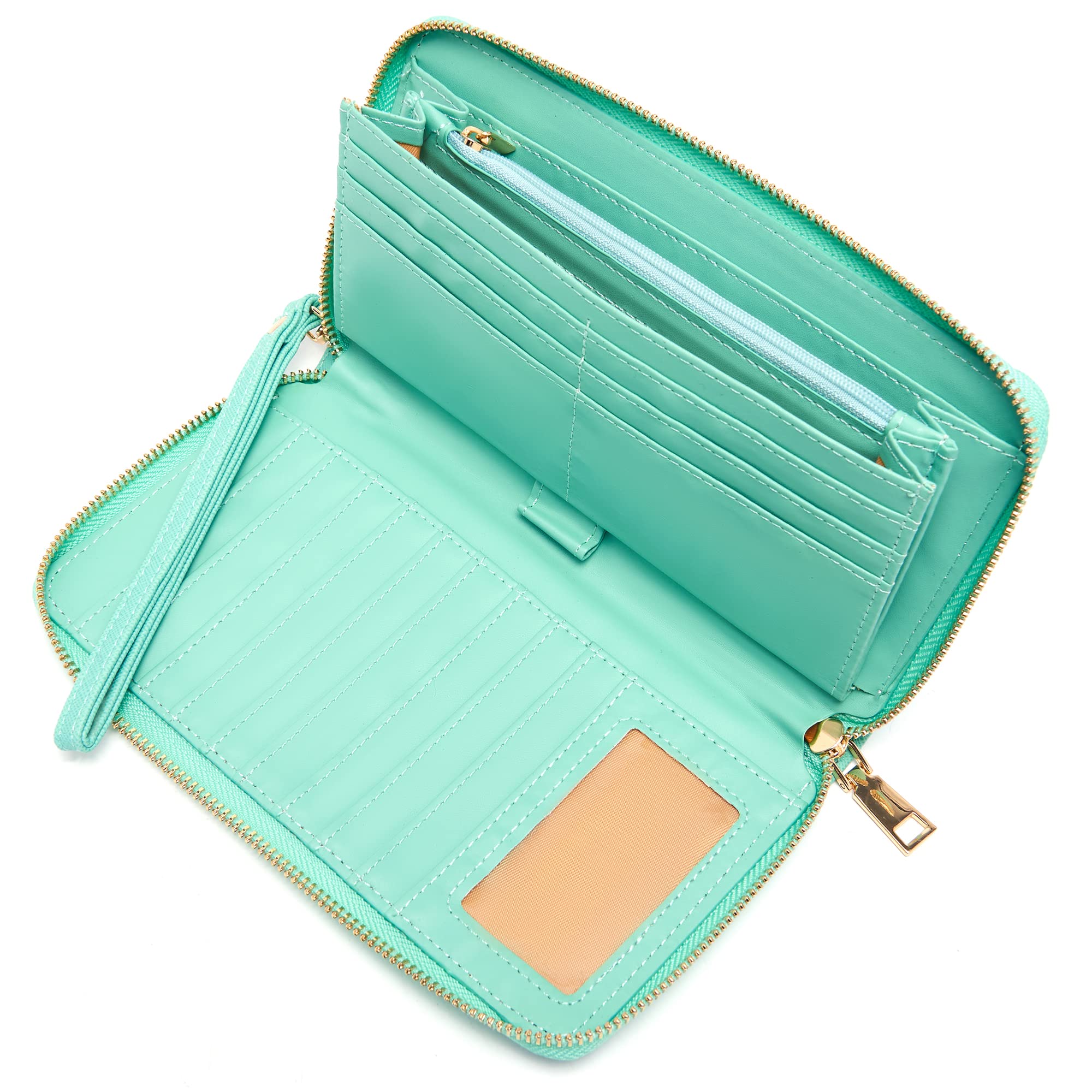 YZAOLL Women's Wallet RFID Blocking PU Leather Large Capacity Zip Around Credit Card Holder Cell Phone Checkbook Storage Bag Zipper Coin Purse,lightgreen