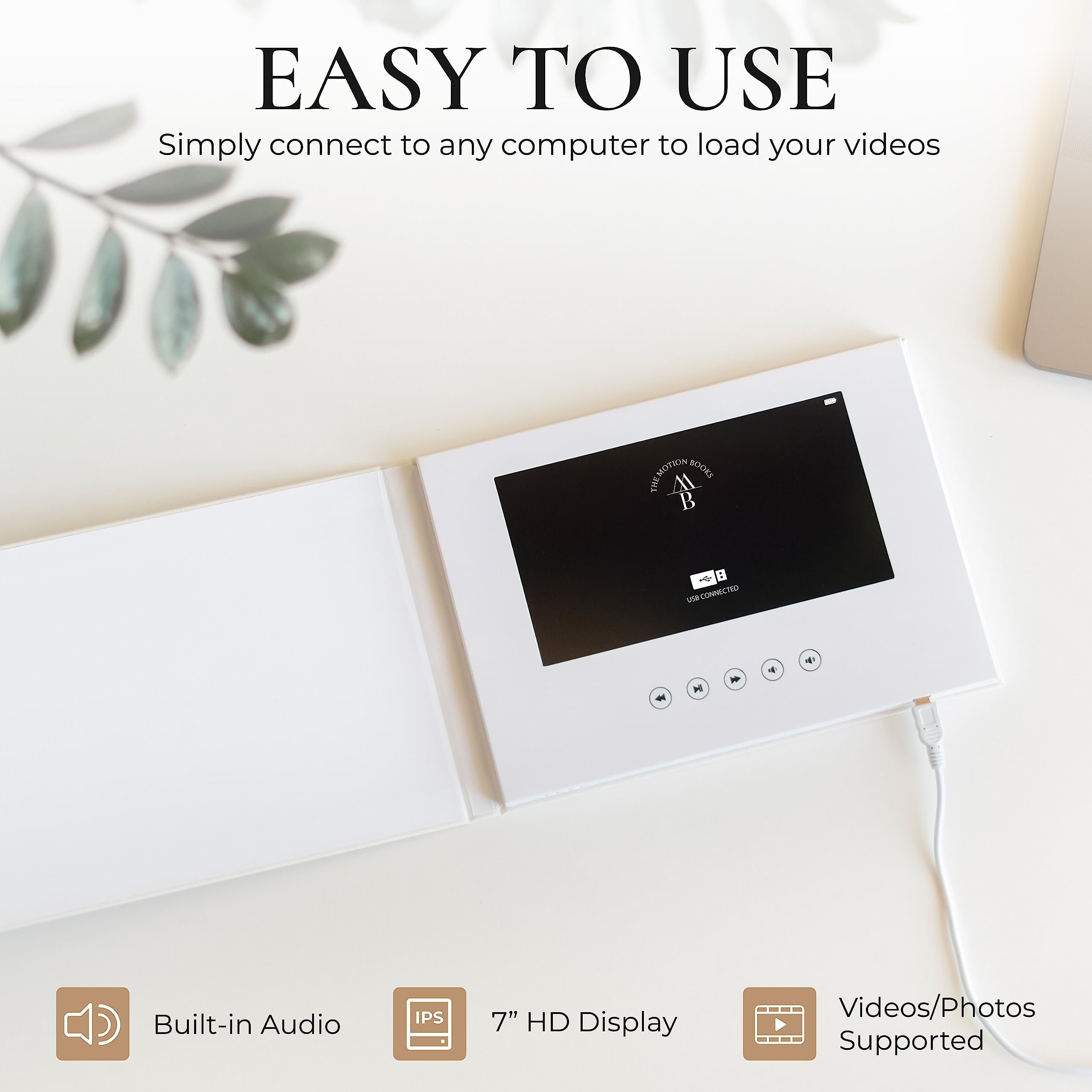 The Motion Books (PERSONALIZED) | Customized Luxury Linen Bound Video Book | Custom Video Album | Up to 3 hours of video, 7β IPS Display, 4GB of memory & Rechargeable Battery