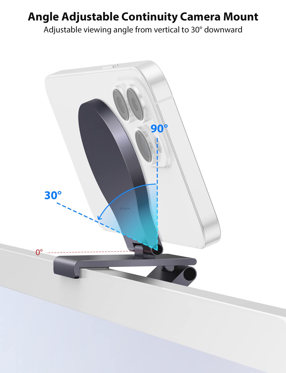 Stouchi Continuity Camera Mount for Desktop Monitor, iMac Compatible iPhone Webcam Mount with Mag-Safe for Mac Desktops and Displays, Apple TV 4K