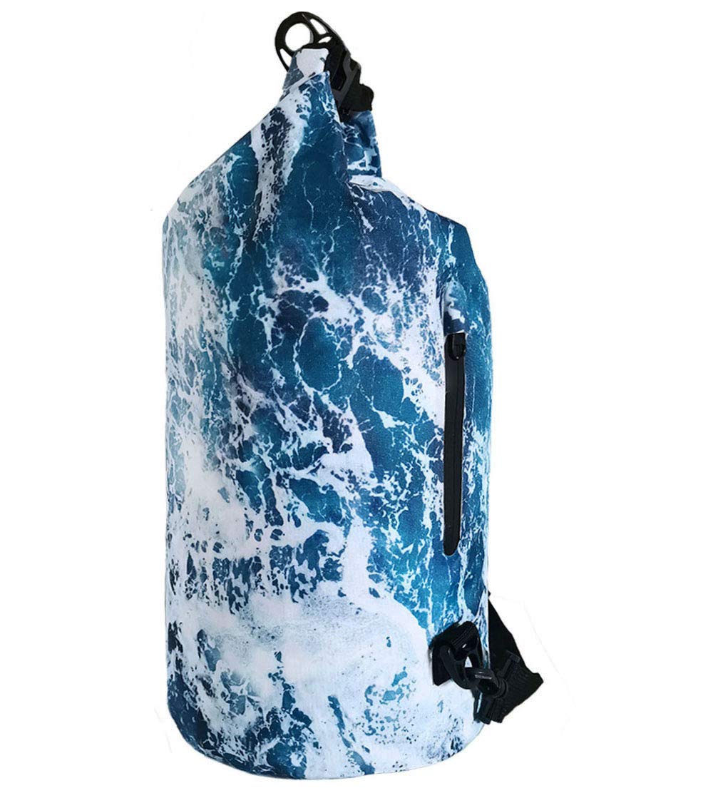 snailman Waterproof Dry Bag for Women Men, Roll Top Lightweight Dry Storage Bag Backpack with Phone Zipper Pocket (Wave, 10L)