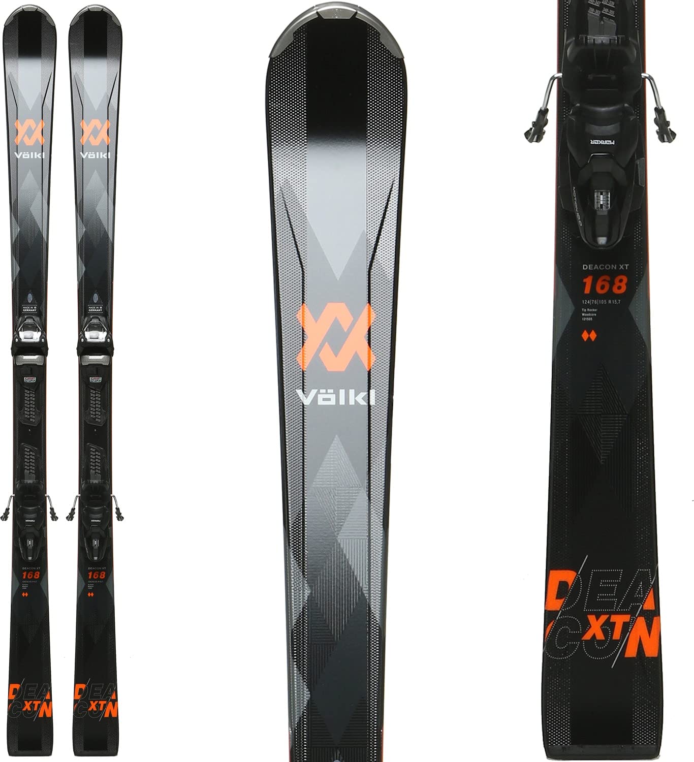 Volkl Deacon XT Skis w/vMotion 10 GW Bindings Mens Sz 168cm Black/Grey/Orange