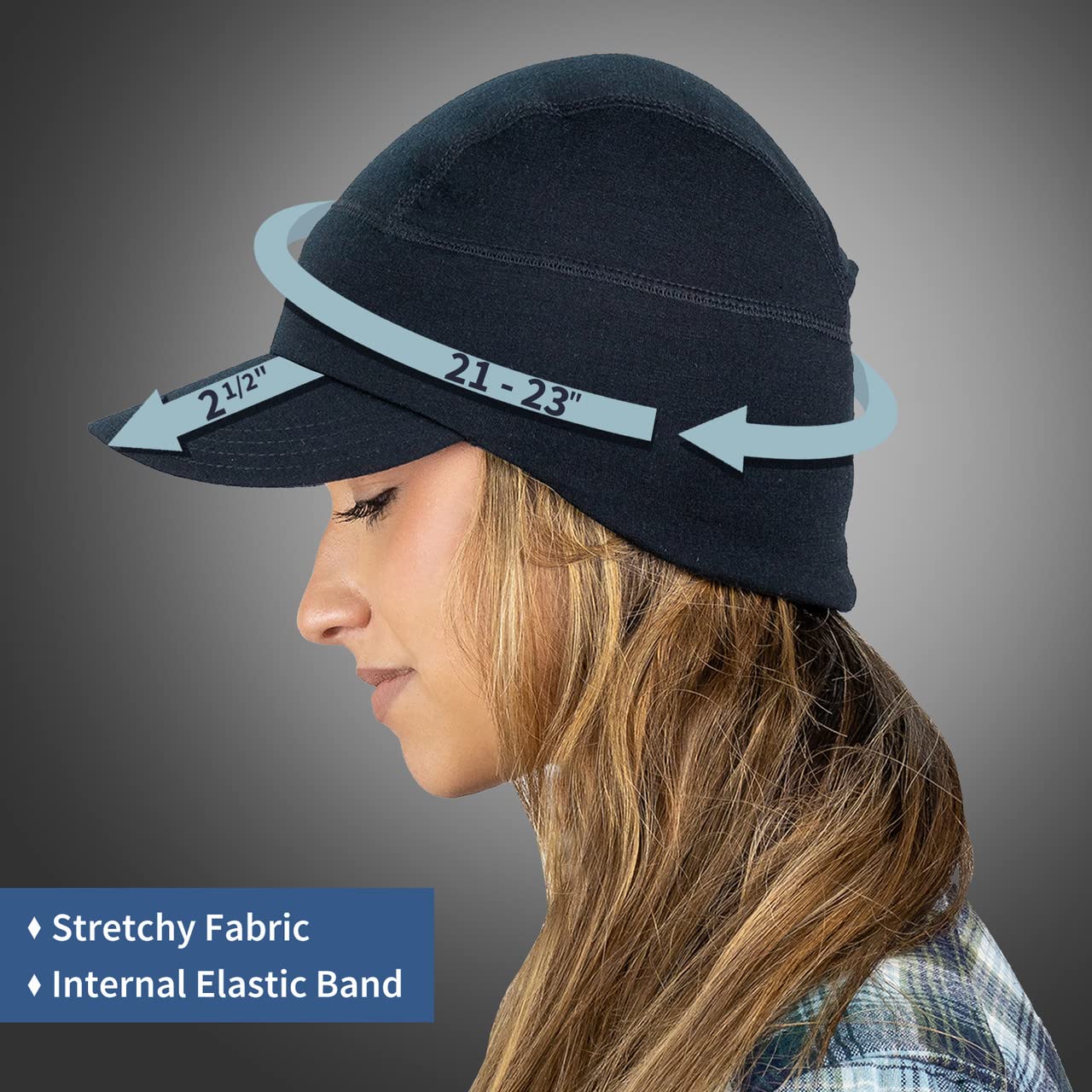 TrailHeads Women’s Ponytail Hat | Merino Wool Hat | Visor Hat | Lightweight Runner’s Hat - Black