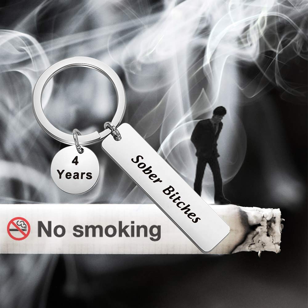 TGBJE 1 Year 5 Years 10 Years Sobriety Anniversary Keychain Sobriety Bitches Gift AA Gift NA Gift Sober Encouragement Gift (Sober 4 Years)