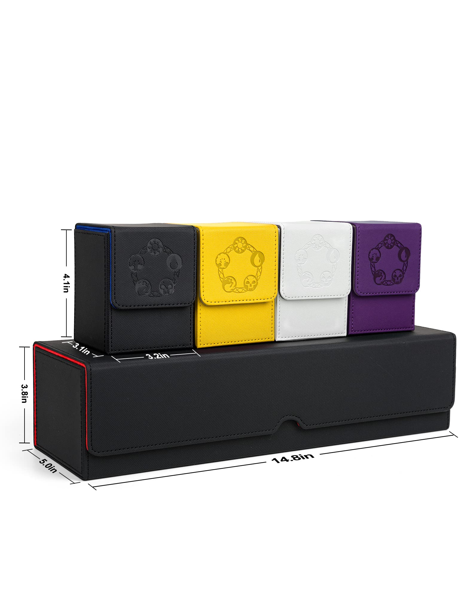 ZLCA Card Deck Box 5 In 1, Include 1600+ Premium Trading Card Storage Box with Dice Tray, and 4 PCS Card Deck Case for MTG, TCG, Sports Cards, Card Gaming Accessories Present Set (Black & Red Set 2)