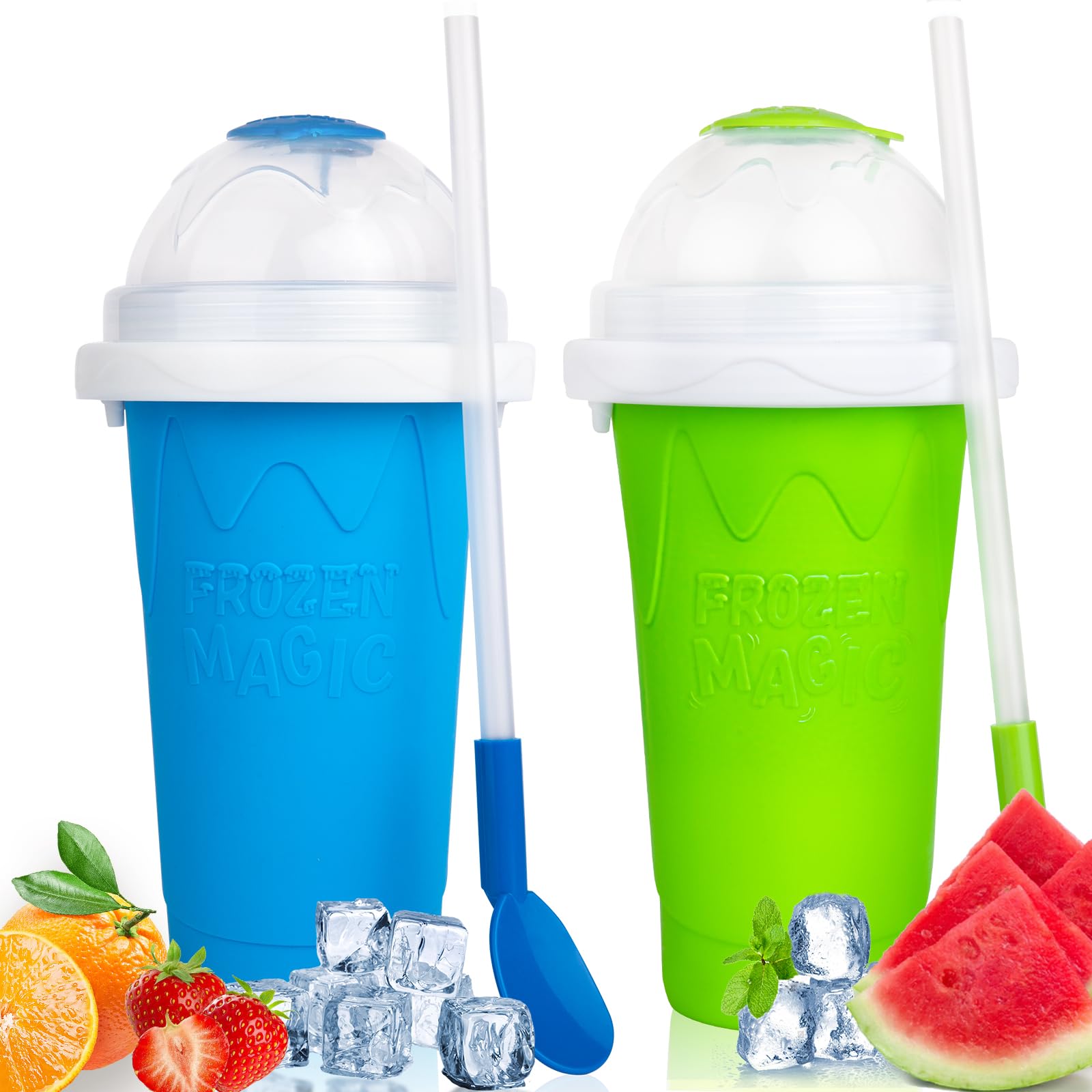 Slushie Maker Cup Frozen Magic: TIK TOK Smoothies Cooling Cup, Double Layer Silica Cup, DIY Homemade Slushies, Portable Squeeze Icy Milkshake Cup Gift for Children