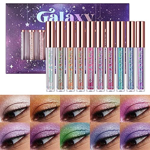 SUMEITANG 10 Colors liquid glitter eyeshadow Colorful Metallic Eye Shadow Set Diamond Shimmer Sparkle Eye Looks Shiny Glitter Eyeshadow Quick-Drying & Longwearing for Women Eye Makeup Kit