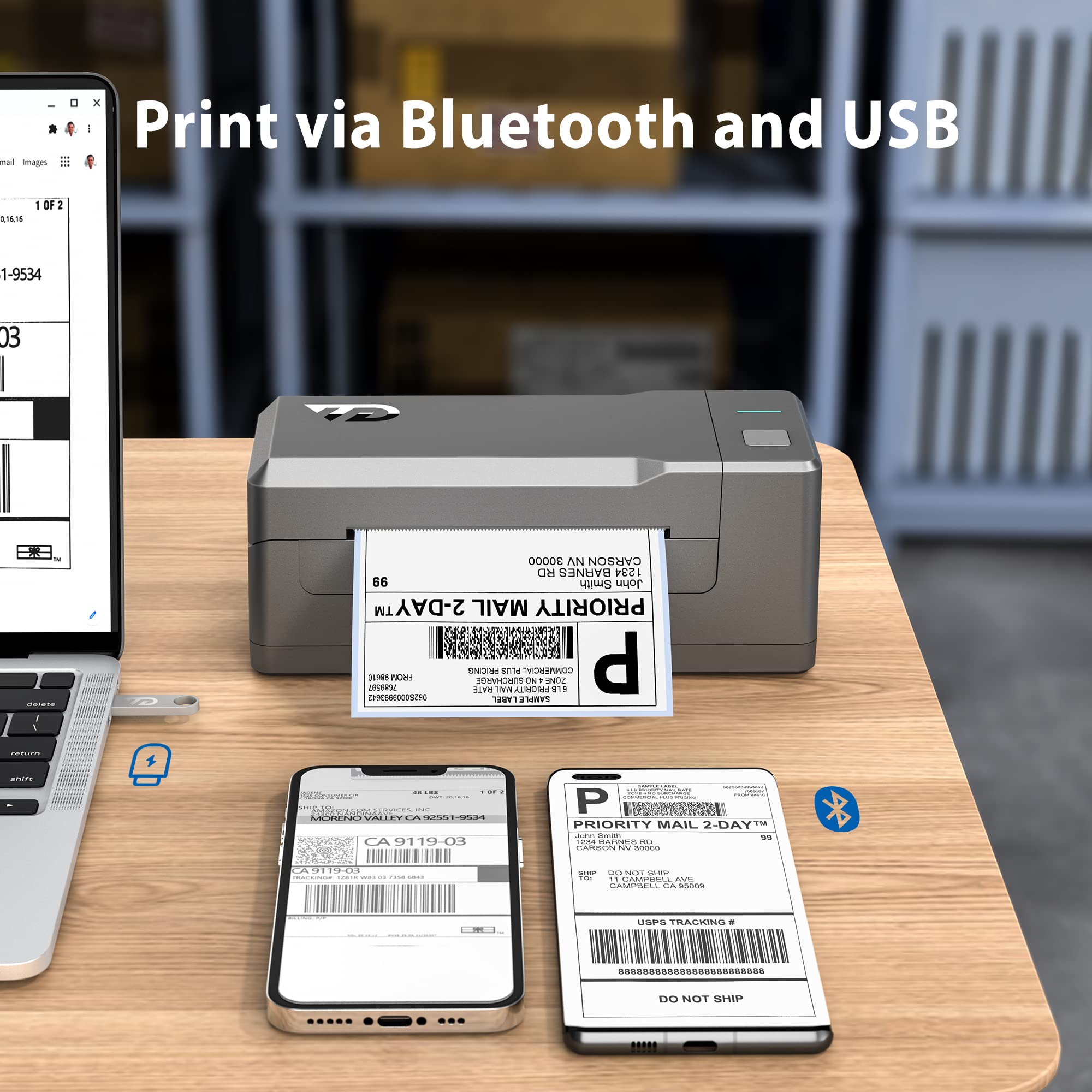 Tordorday Bluetooth Thermal Label Printer-Wireless Shipping Label Printer 4"x 6", Works with Windows, Smart Phone and iPad, Compatible with Amazon, Ebay, Etsy