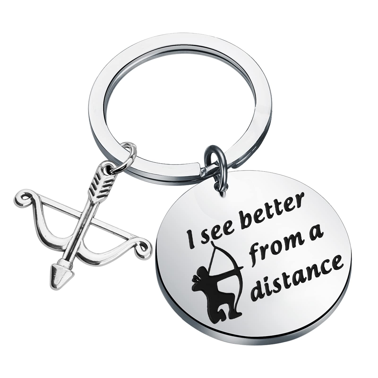 WSNANG Archer Keychain Archery Lover Gift I See Better From a Distance Bow And Arrow Keyring Archery Sport Player Gifts for Archery Team (SILVER)