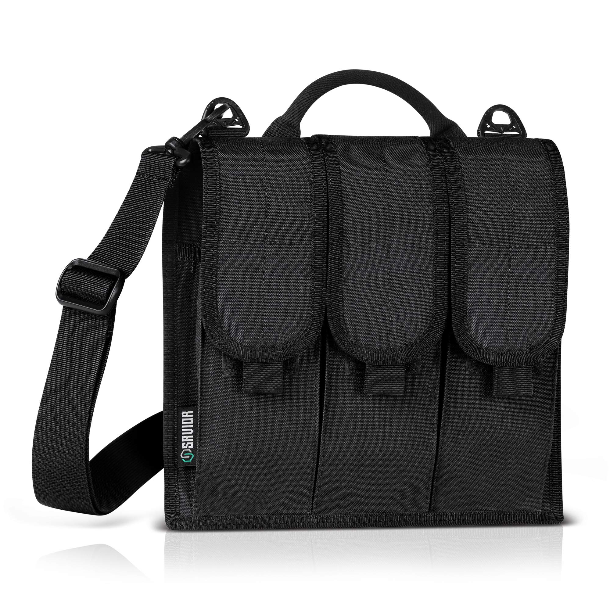 Savior Equipment Tactical Rifle & Pistol Magazine Pouch Carrier for M4 Carbine AR15 AK47 - Up to 6 Extended Mag, Adjustable Padded Shoulder Strap Included Obsidian Black
