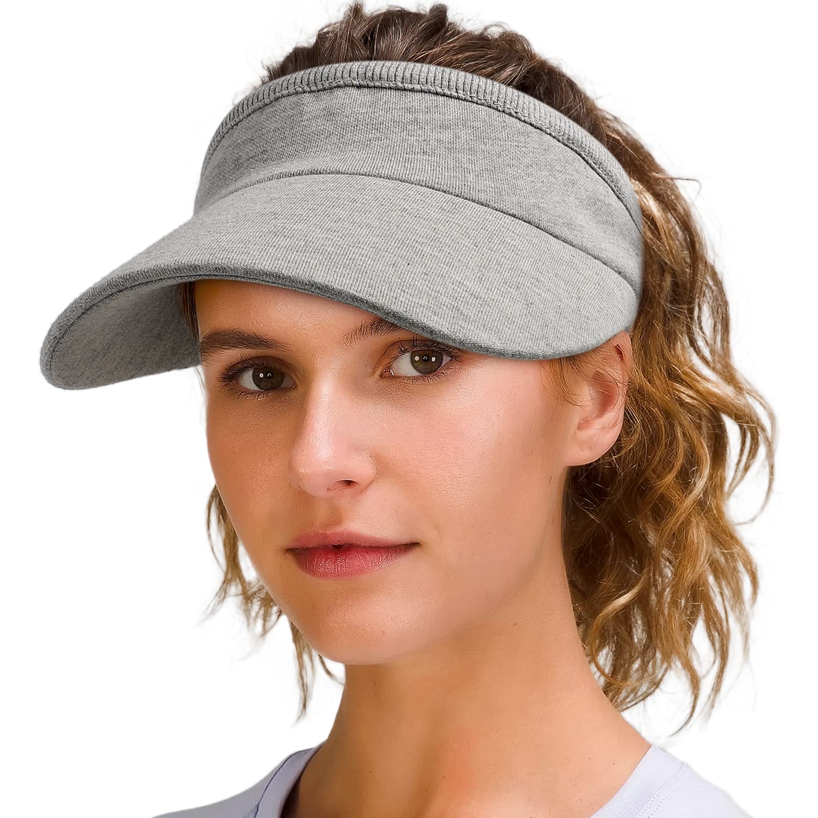 Winter Sport Sun Visors for Women Elastic Sports Hat Sun Protection Caps Knitted Cotton Ponytail Caps Golf Visor Hats White