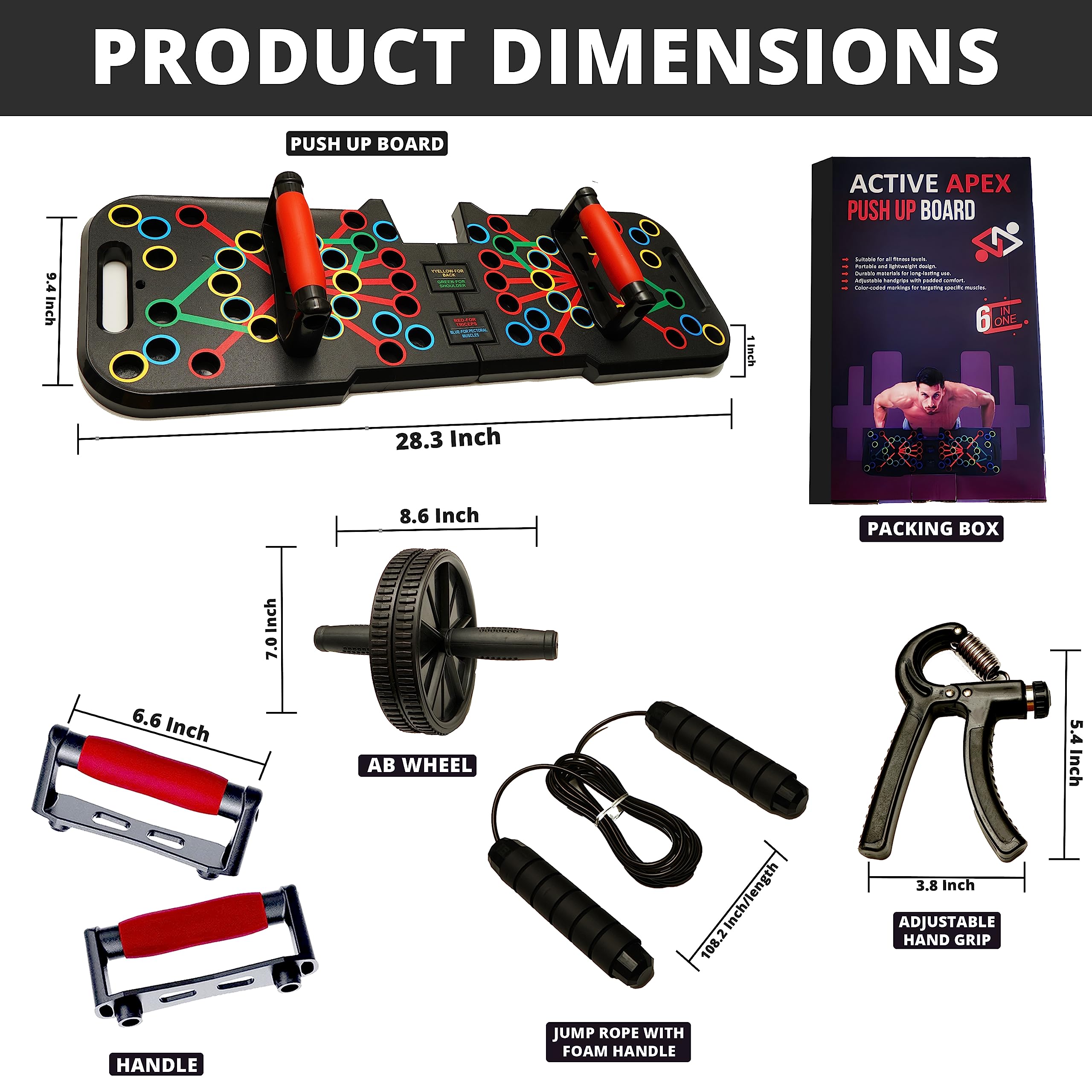 Push Up Board For Men & Women β 60 in 1 Foldable Pushup Board For Home Gym & Office - 60+ Color Code With Multi-Functional Home Workout Equipment - AB Roller, Hand Grip, Jumping Rope - ACTIVE APEX