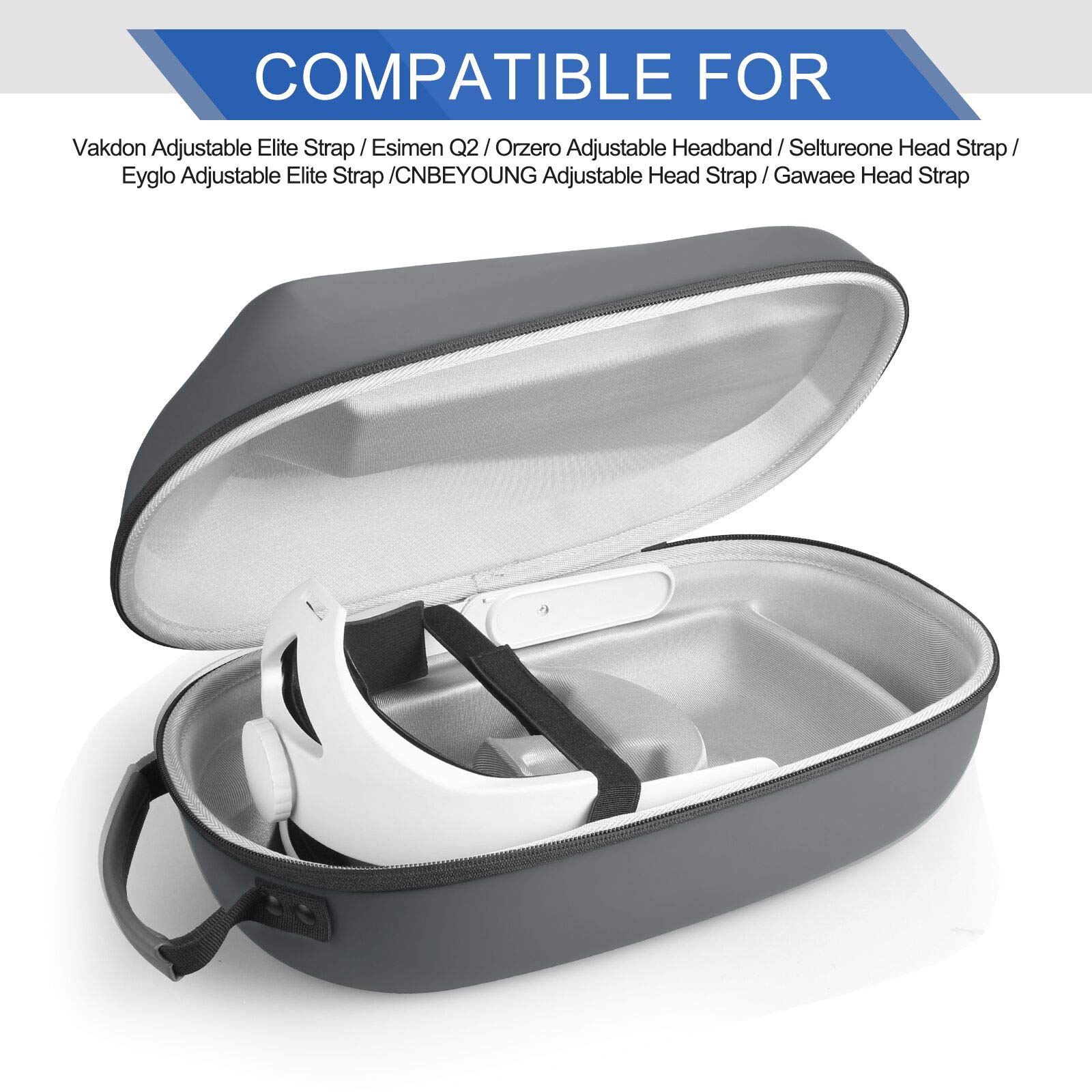 Vakdon Hard Carrying Case for Oculus Quest 2 Elite Strap, Contain Storage Box + Adjustable Head Pad to Reduce Head Pressure and Enhanced Comfort for Oculus Quest 2 VR Accessories (Gray)
