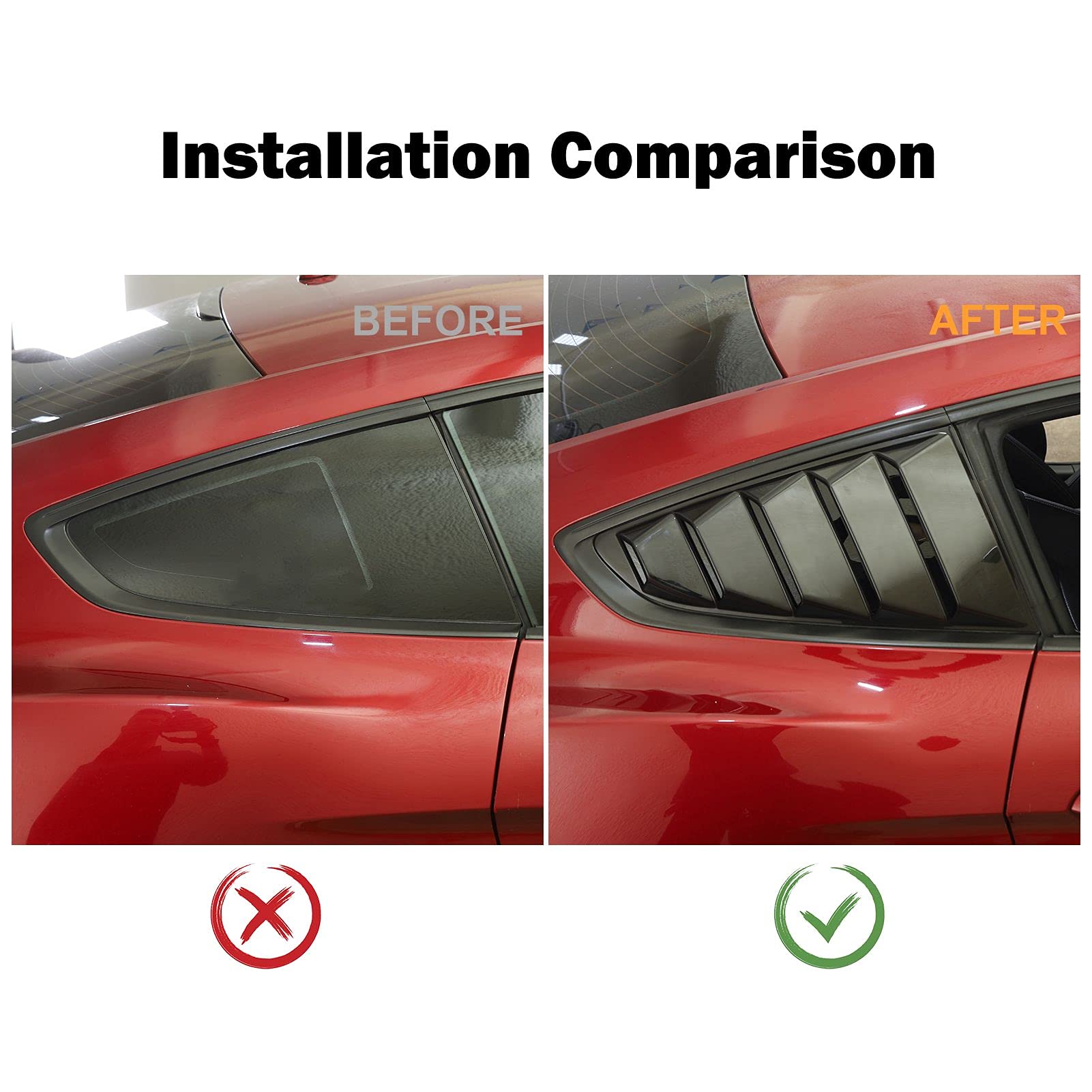 RT-TCZ Rear Quarter Side Window Scoop Louvers Sun Shade Cover Wind Vent Air Deflector Decoration Exterior Accessories for Ford Mustang 2015-2022,2PCS (Black)
