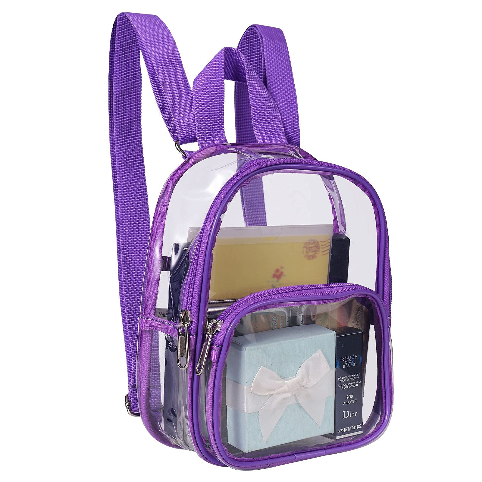 USPECLARE Clear Mini Backpack Stadium Approved, Size 7.5"x2.8"x9" for Girls, for Concert, Festival, Sport Events&Daily Use(Purple)