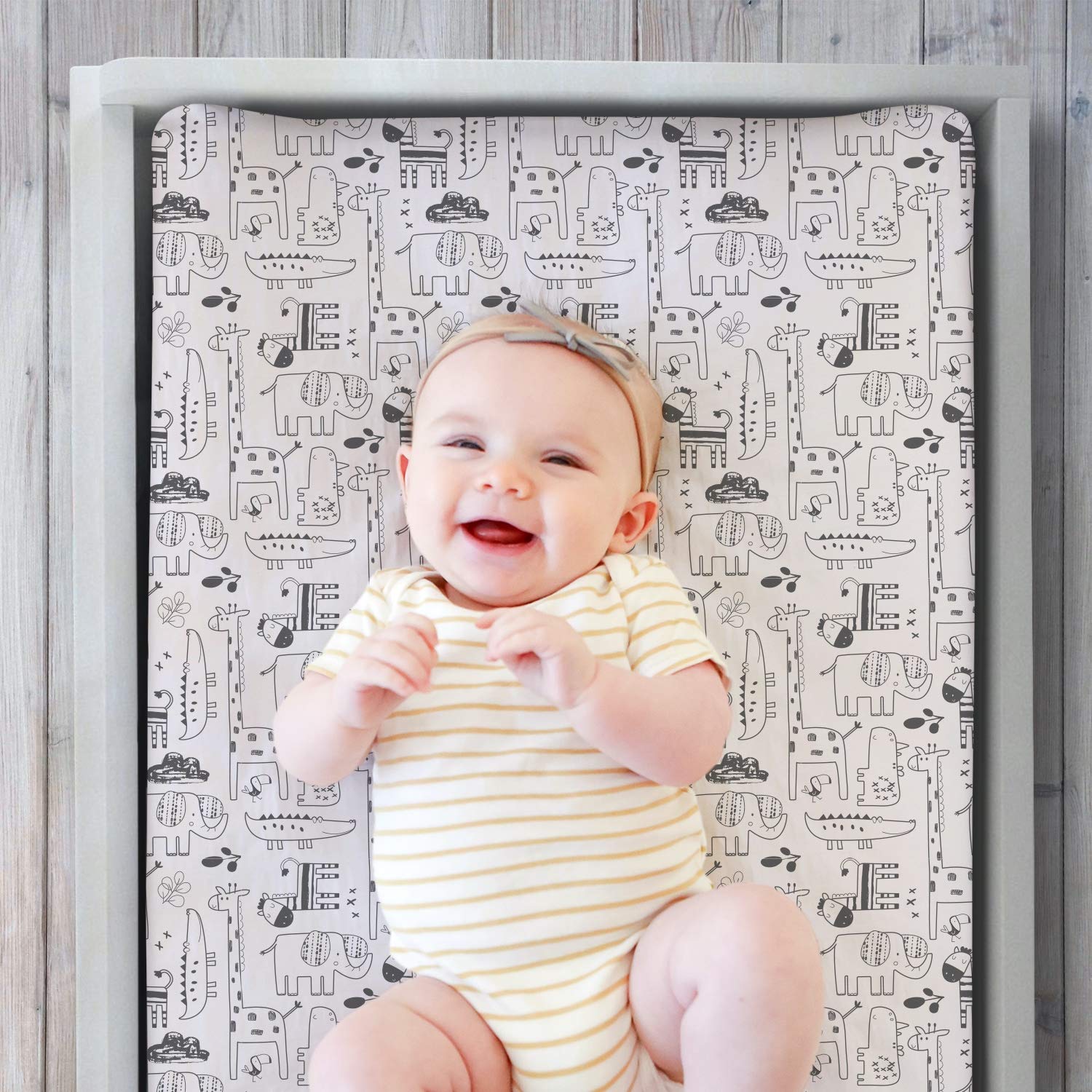 The Peanutshell Baby Changing Pad Covers for Boys or Girls | Black & White 2 Pack Set | Zoo Animals & Tribal Stripes