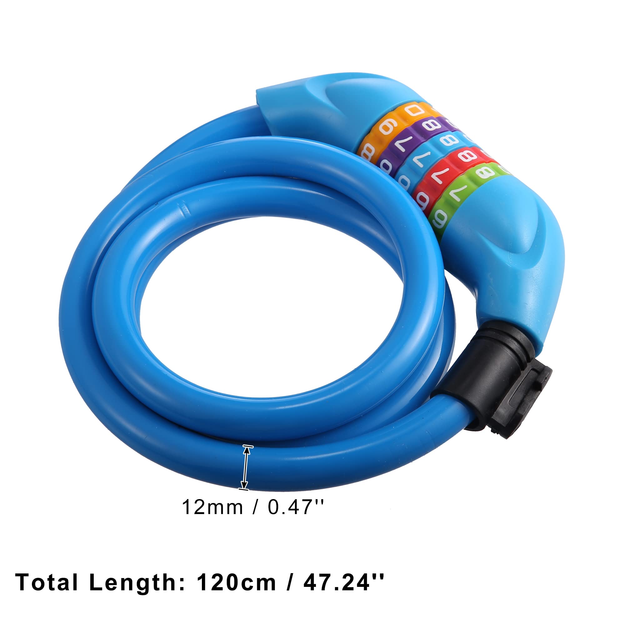 X AUTOHAUX Bike Locks Cable Portable 5 Digit Security Resettable Combination Bicycle Cable Lock 4 Feet Long 1/2 Inch Diameter Blue
