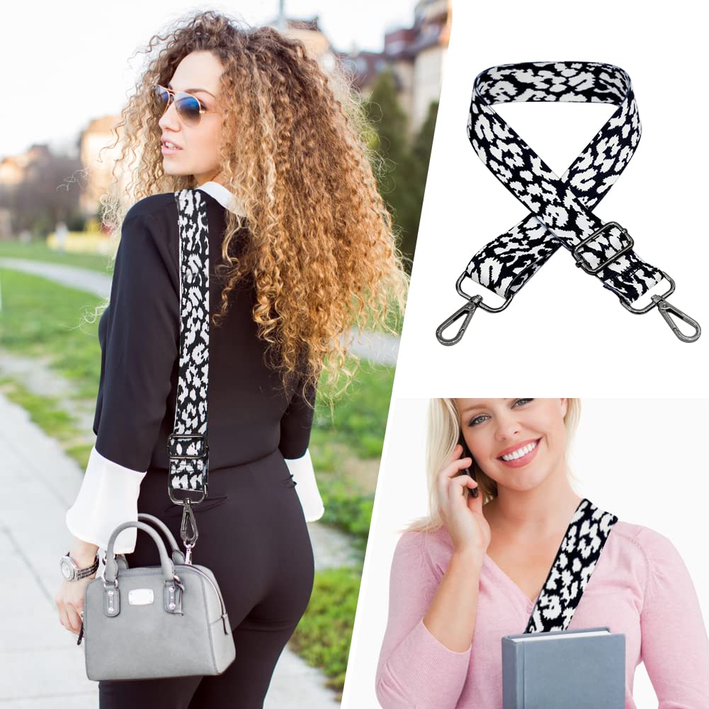 Zcargel Leopard Print Bag Straps, 3.8Cm Leopard Print Cross Straps Adjustable Length 80-140Cm Leopard Print Strap for Crossbody Canvas Bag Purse Handbag Guitar