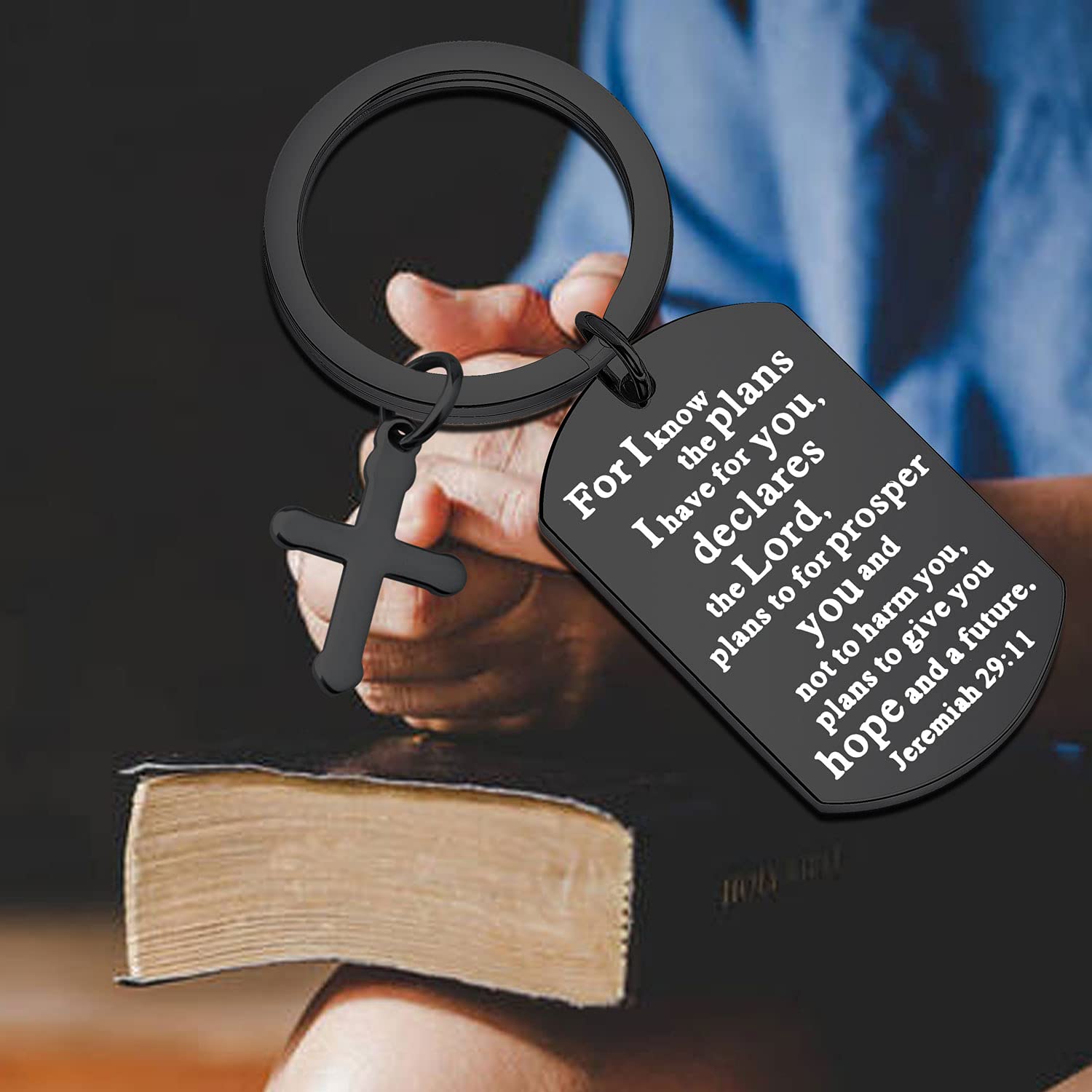 WSNANG Christian Gift Jeremiah 29:11 Keychain I Know The Plans I Have for You Keychain Religious Jewelry Christian Fans (black)