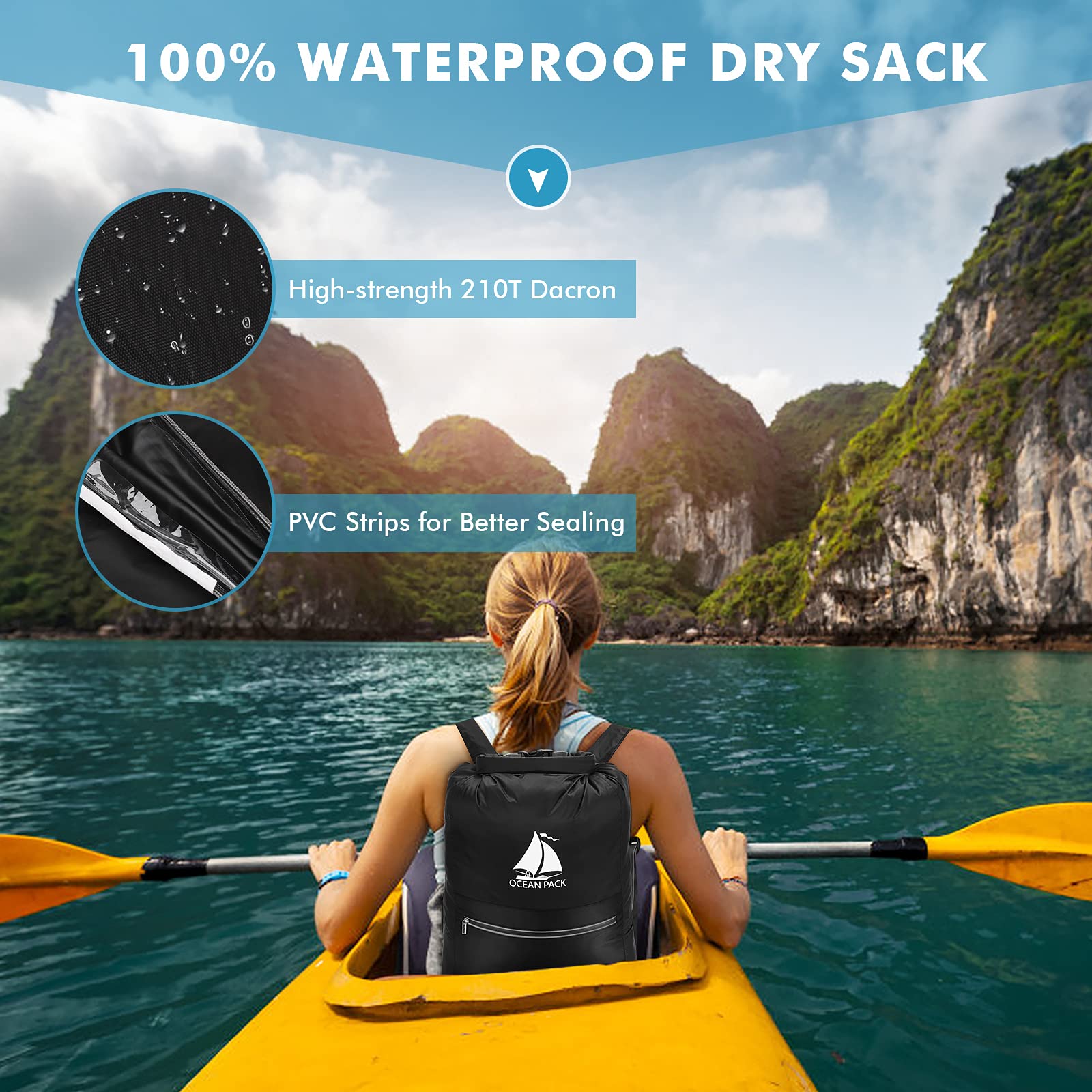 UTOKIER Waterproof Dry Bag, 20L Compact Floating Backpack, Roll Top Dry Sack with Waterproof Phone Case for Kayaking, Beach, Rafting, Boating, Hiking, Camping and Fishing