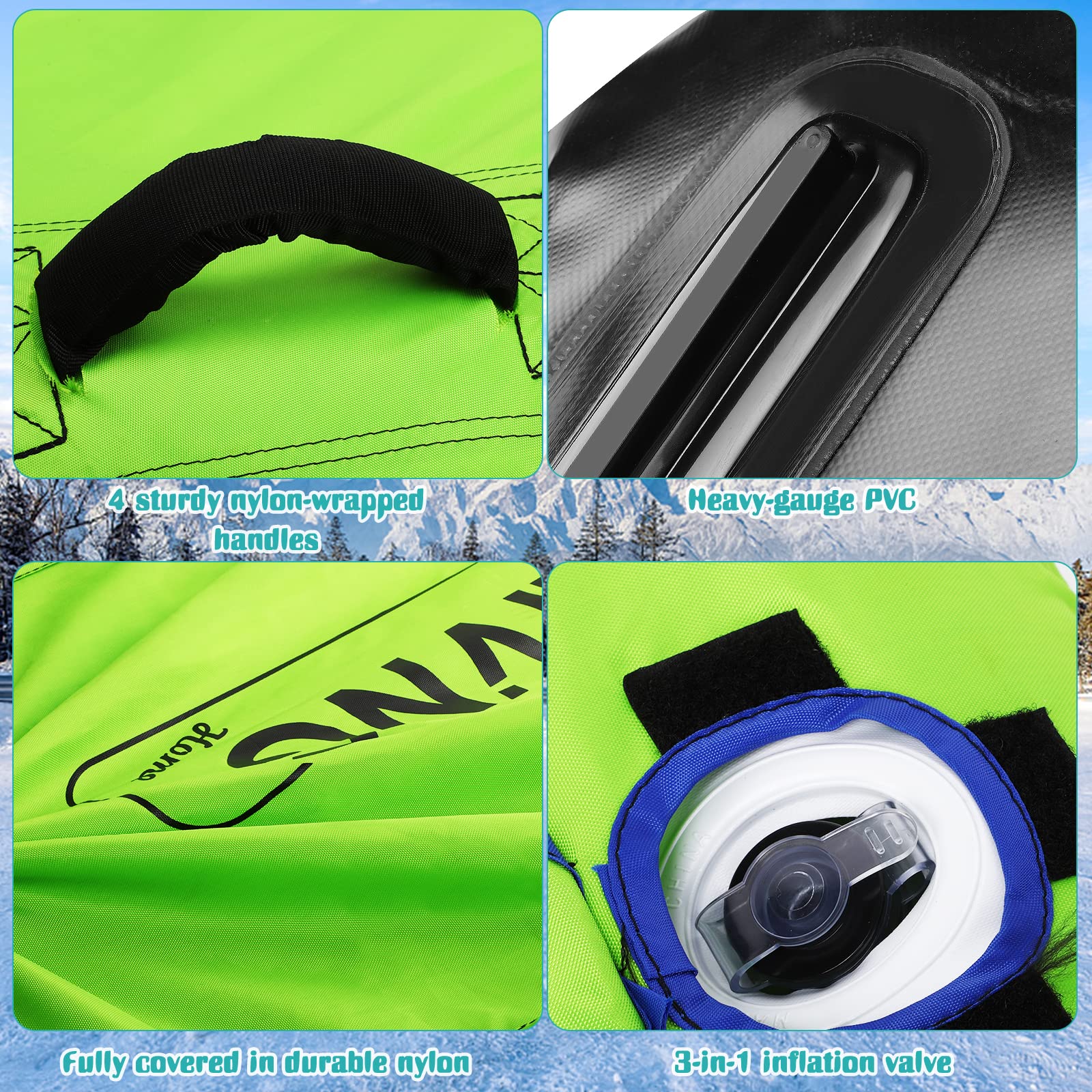 Snowboard Ribbon Inflatable sled, Long Snow Tube Completely Covered by Durable Nylon Material (Square)