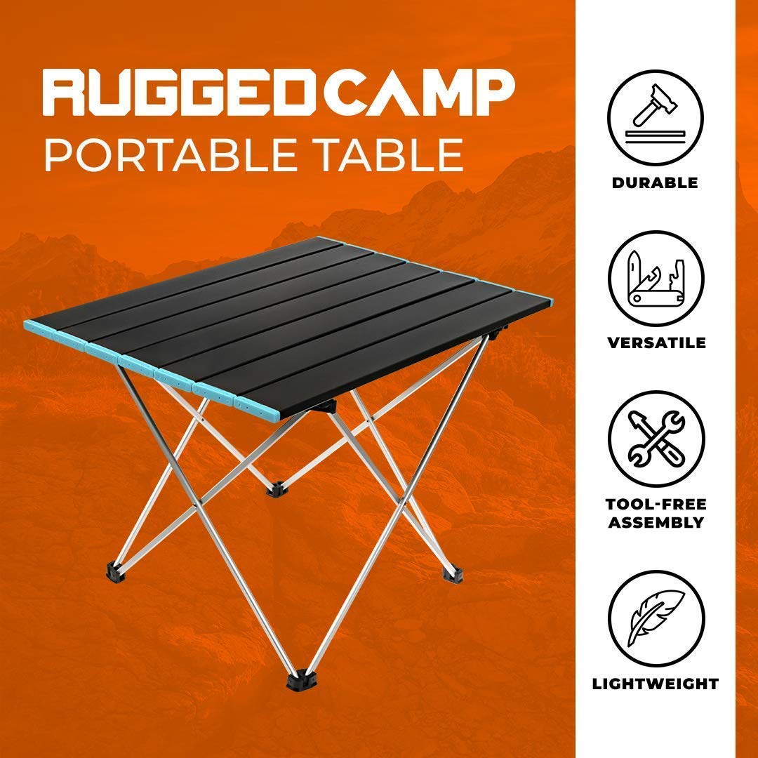 Rugged Camp Camping Mini Table - 3 Sizes - Table in A Bag - Backpack Table or Side Table - Easy to Clean Aluminum Top - Ideal for Outdoors, Camping, Backpacking, Beach, Picnics - Small