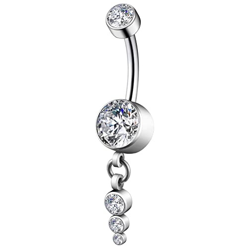 YSWUJIN G23 solid titanium pendant belly button ring14G CZ Belly Navel Rings,Cubic Zirconia Navel Rings Belly Button Body Piercing Jewelry (1 pendant - bottom, Titanium)
